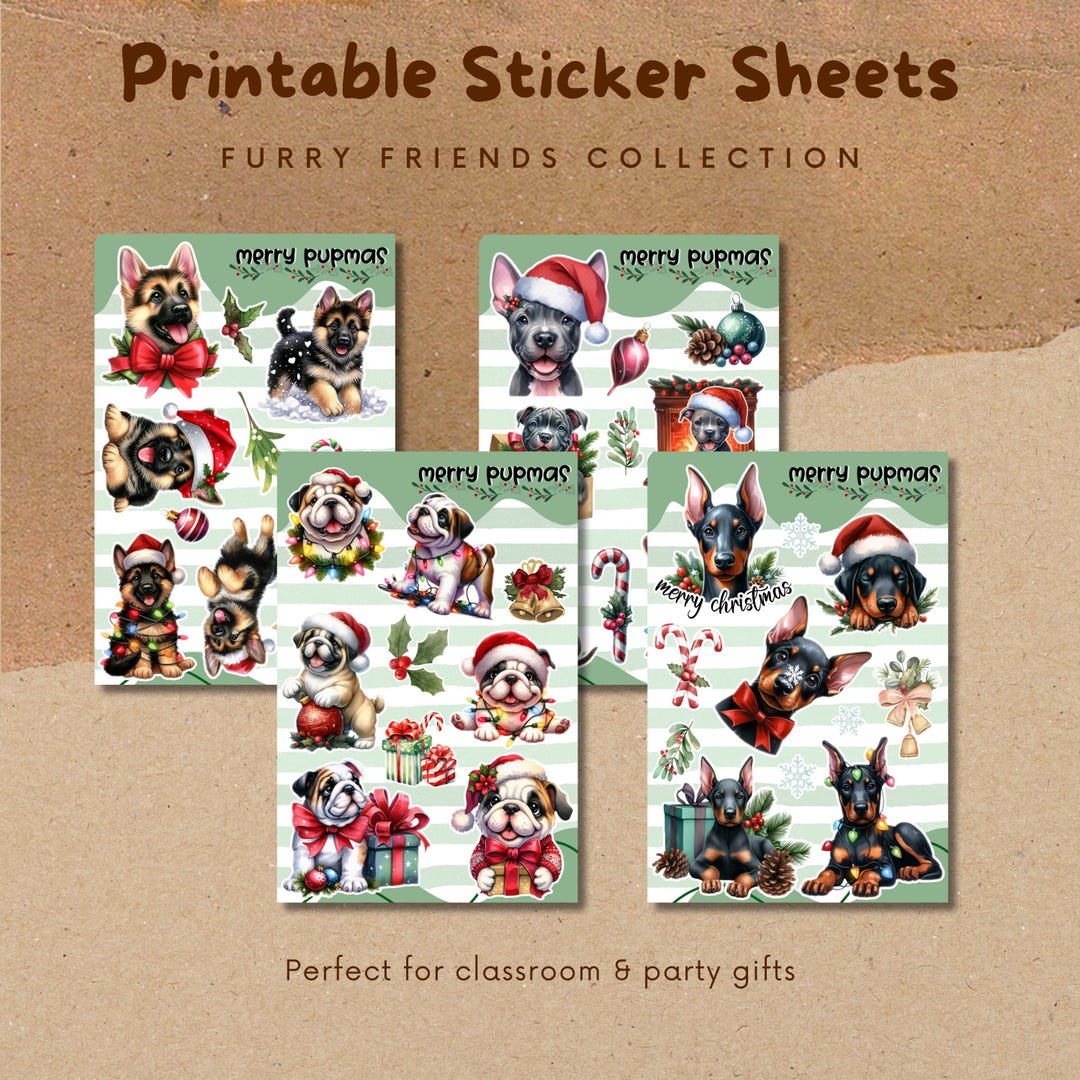 Merry Pupmas Puppy Christmas - Party Gifts Print Your Own Stickers Pup ...