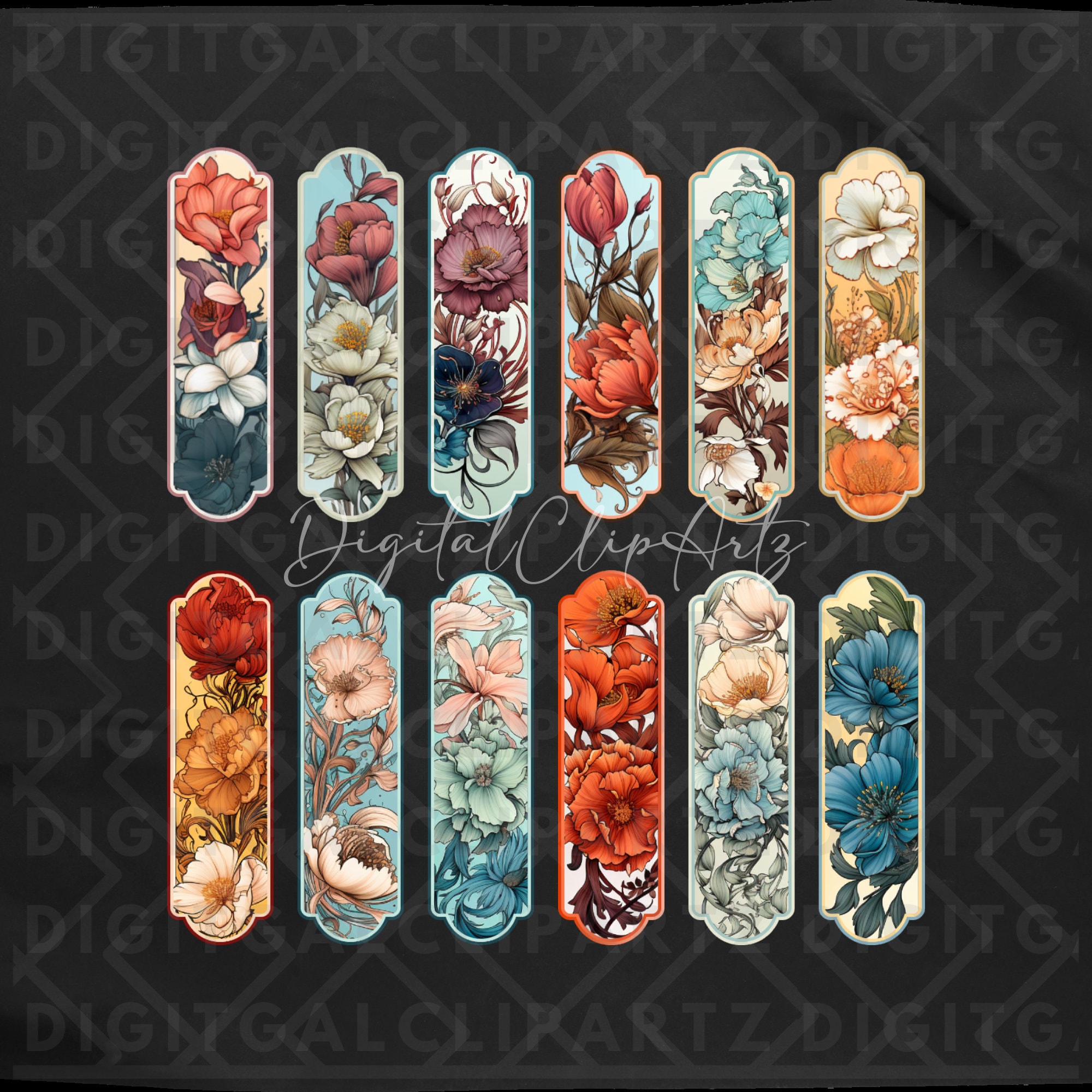 Printable Bookmarks 12 Transparent PNG Files-digital Download Floral ...