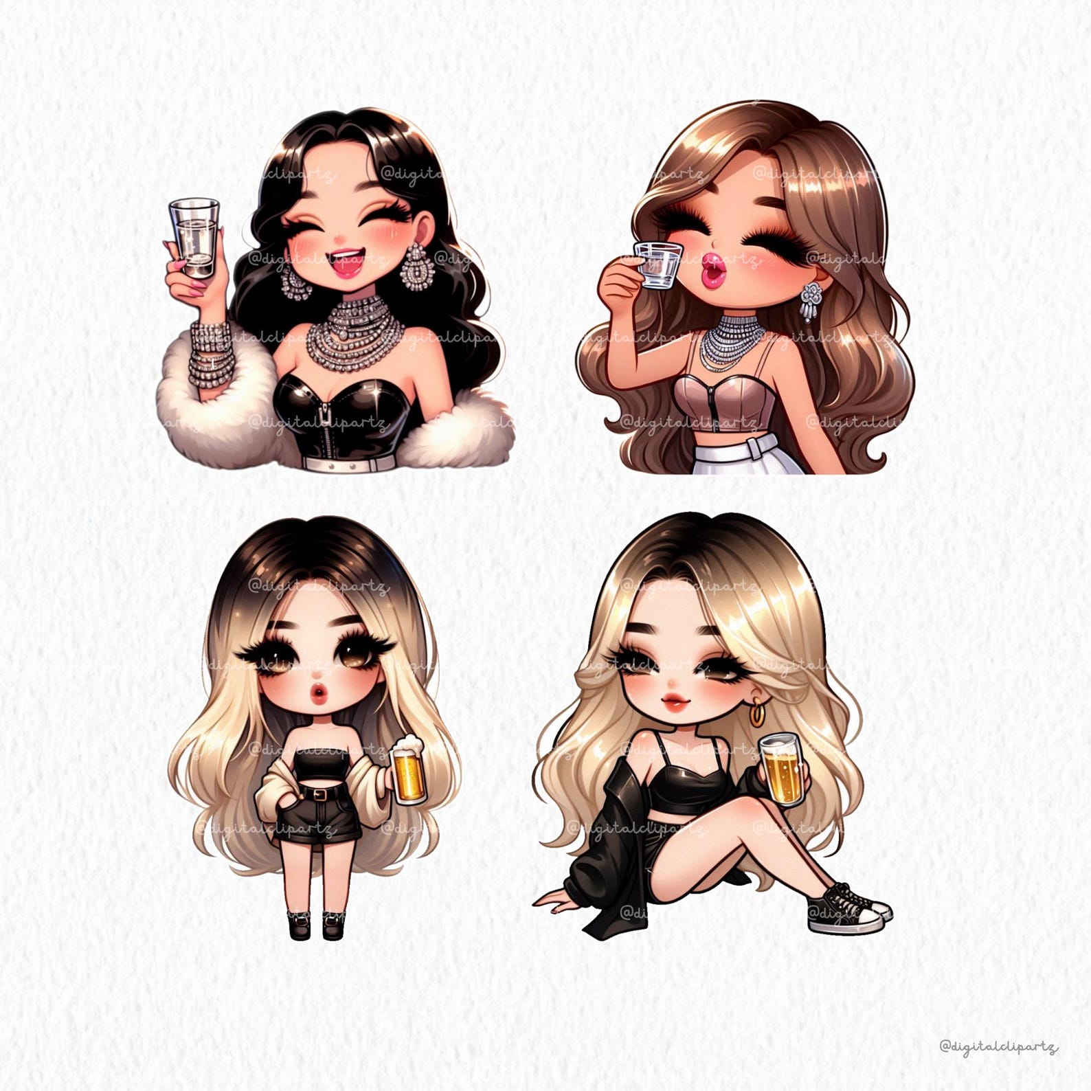 Shots Squad Chibi Clip Art - 12 Transparent PNG Files Digital Download ...