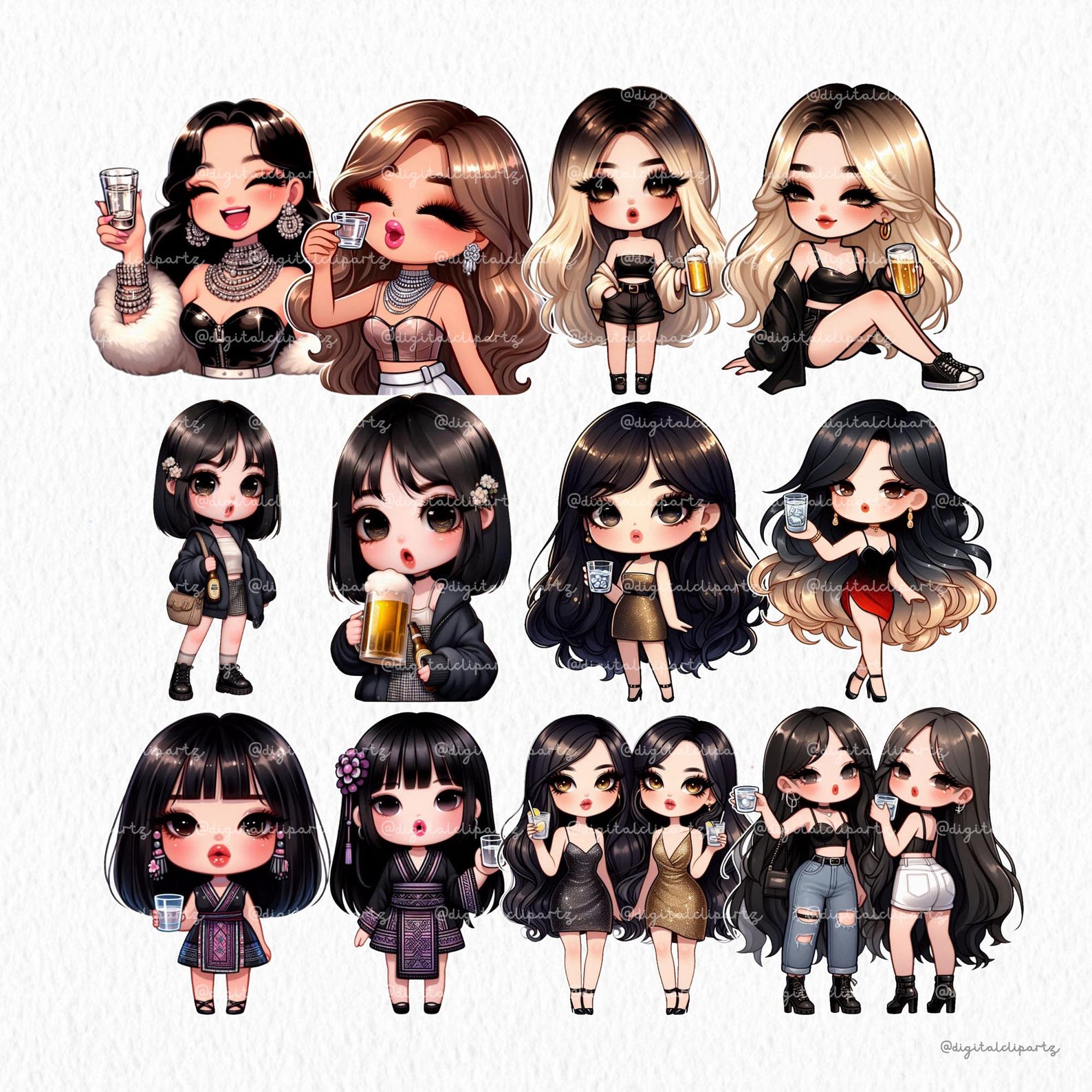 Shots Squad Chibi Clip Art - 12 Transparent PNG Files Digital Download ...