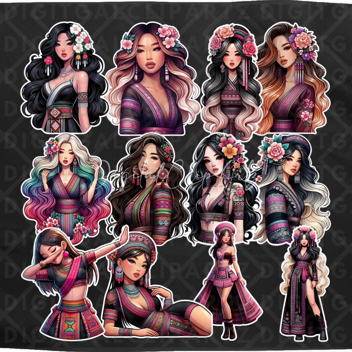 South East Asian - 12 Transparent PNG Files Digital Download Cute Hmong ...