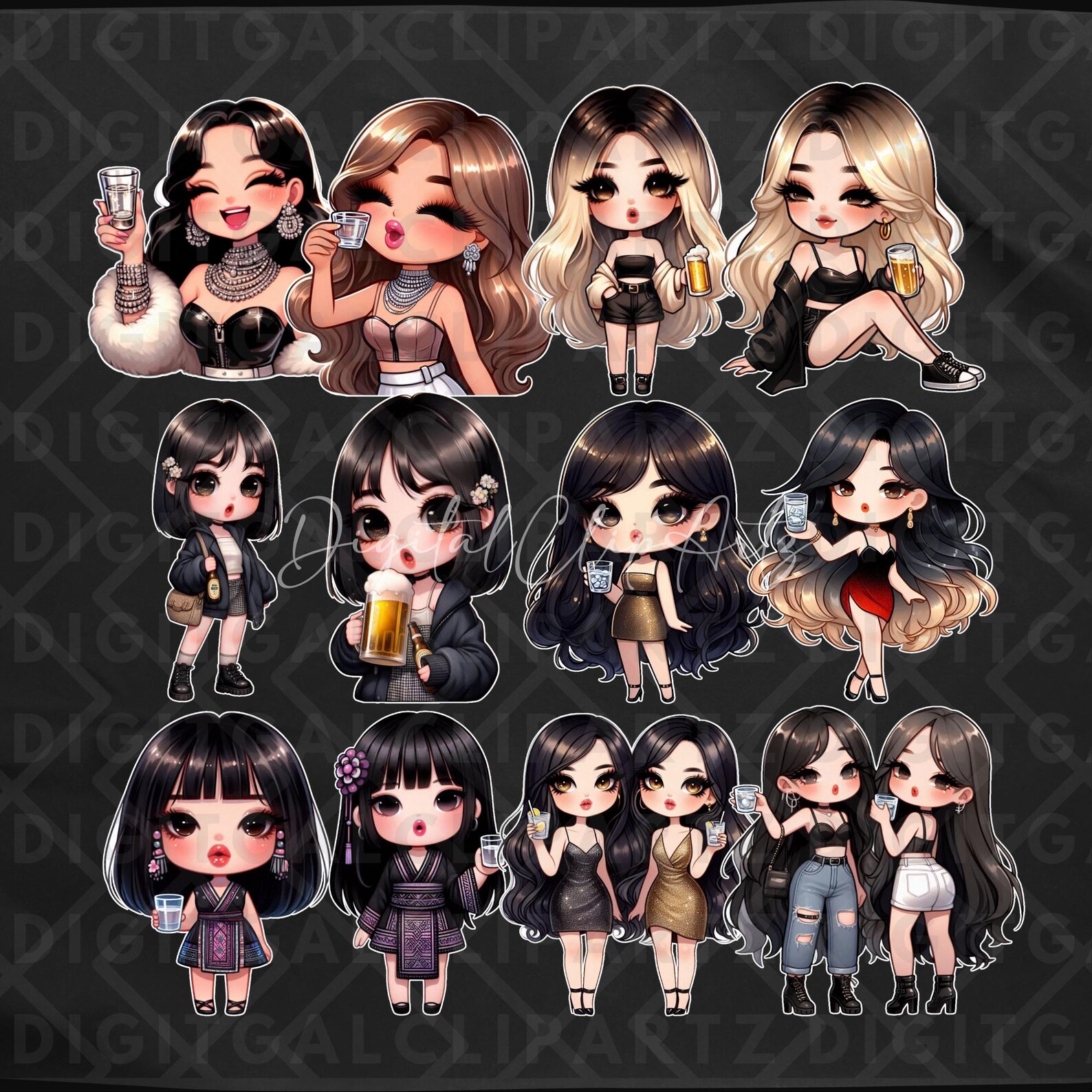 Shots Squad Chibi Clip Art - 12 Transparent PNG Files Digital Download ...