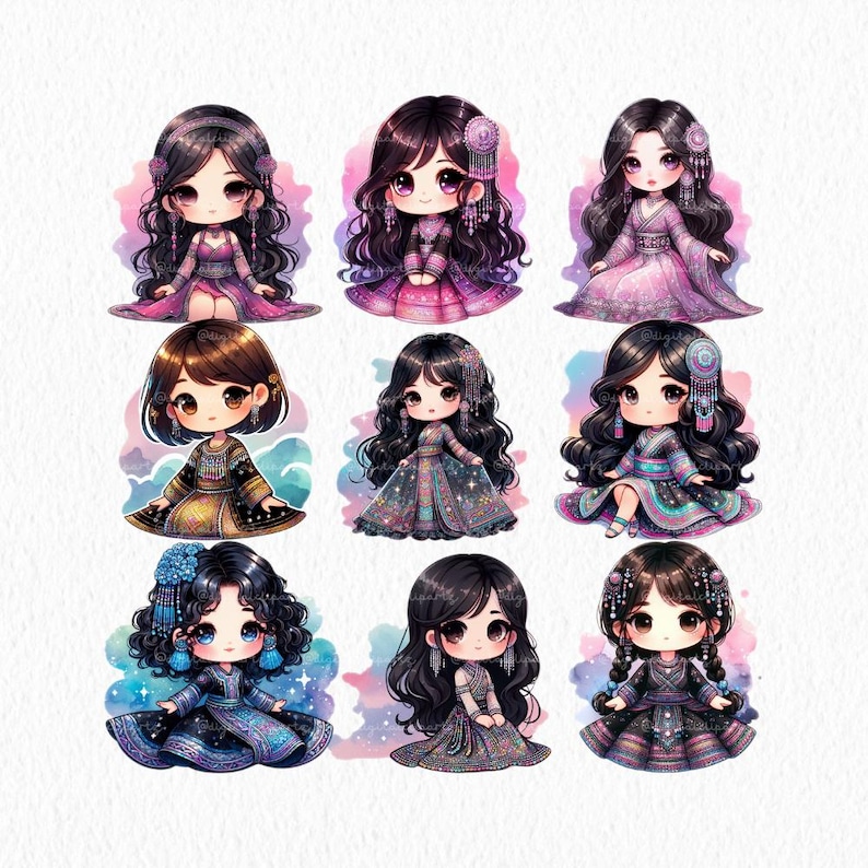 Asian Chibi - 09 Transparent PNG Files Digital Download Hmong Lao Thai ...