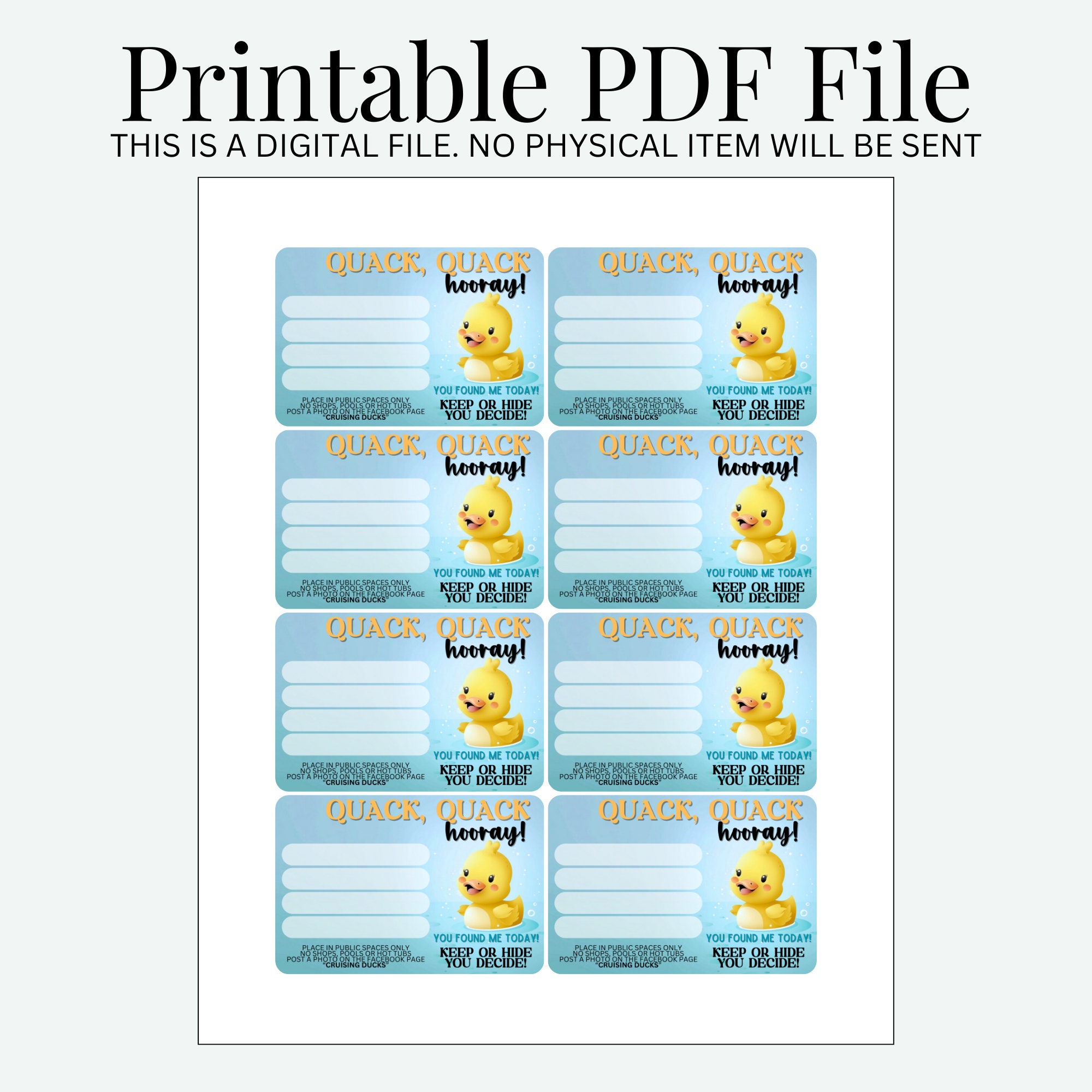 Cruising Duck Tags Fillable, Printable, Reusable PDF Rounded Corners ...