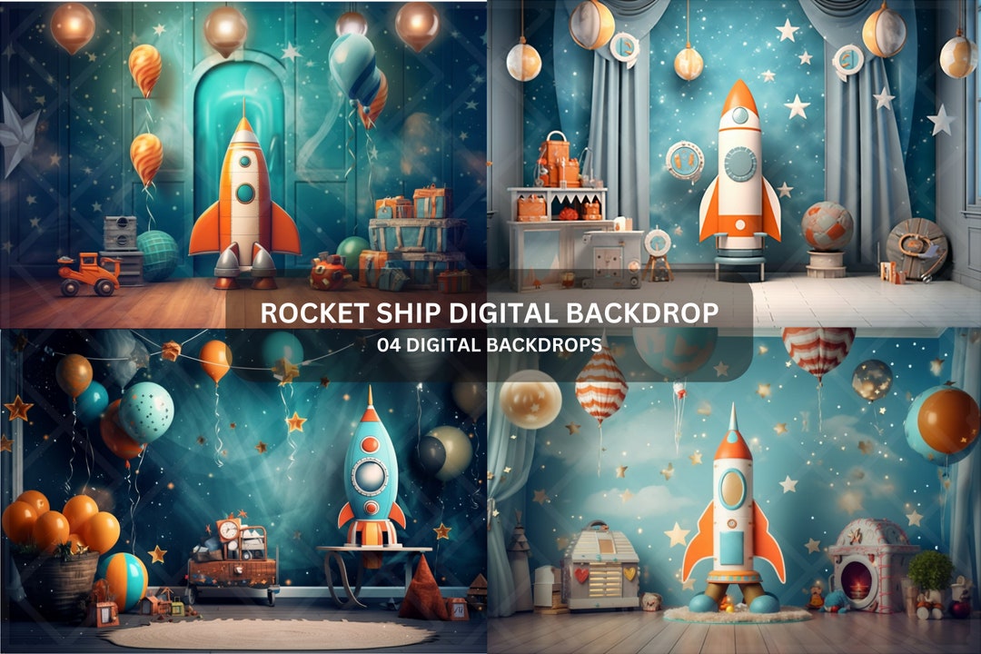 Rocket Ship Digital Backdrop, Digital Photography Backdrop, Digital ...