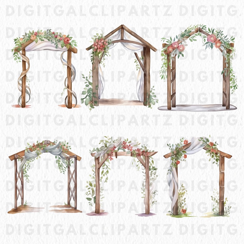 Rustic Wedding Arch Clip Art- 06 Transparent PNG Files - Digital ...