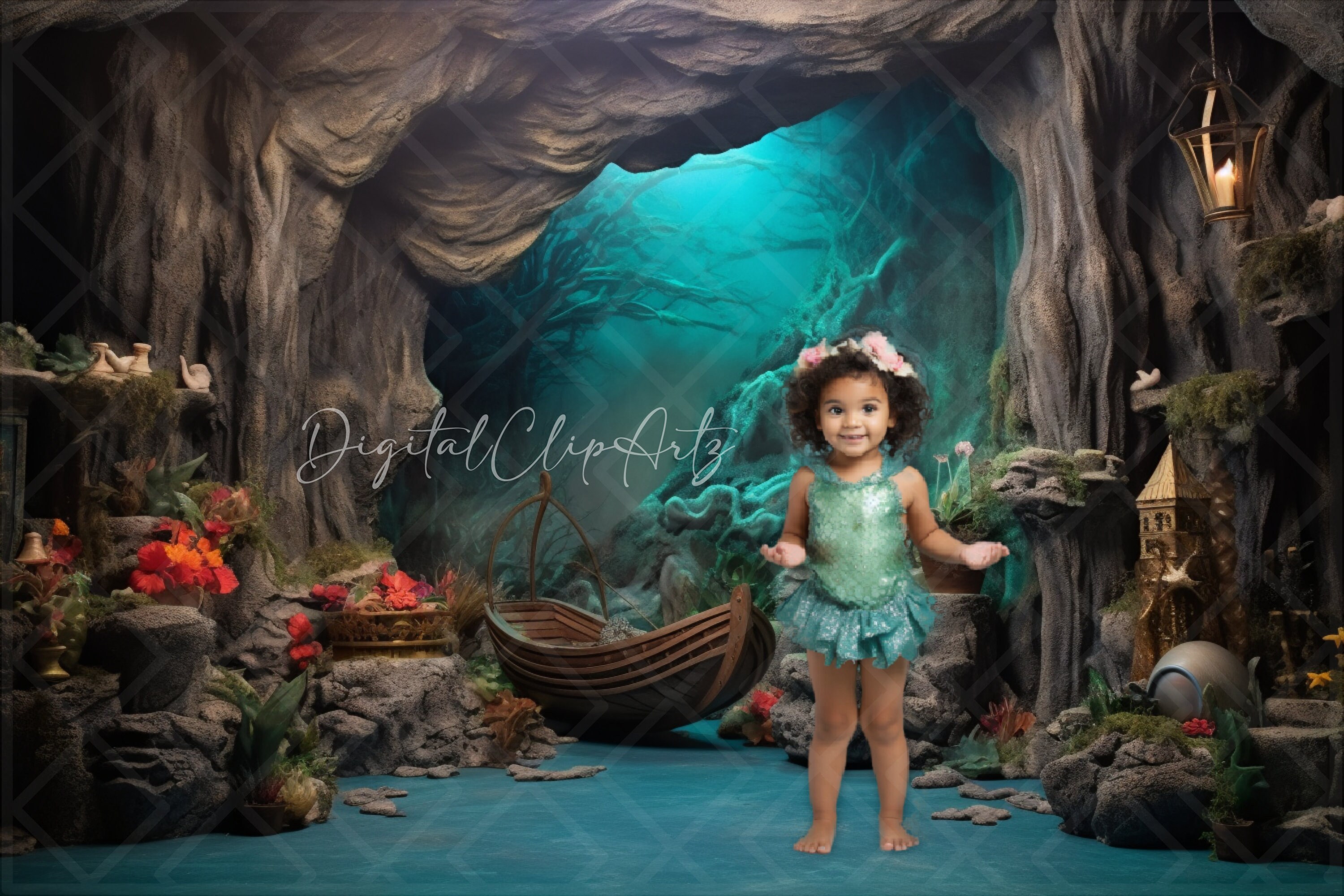 Mermaid Grotto Digital Backdrop, Digital Photography Backdrop, Digital ...