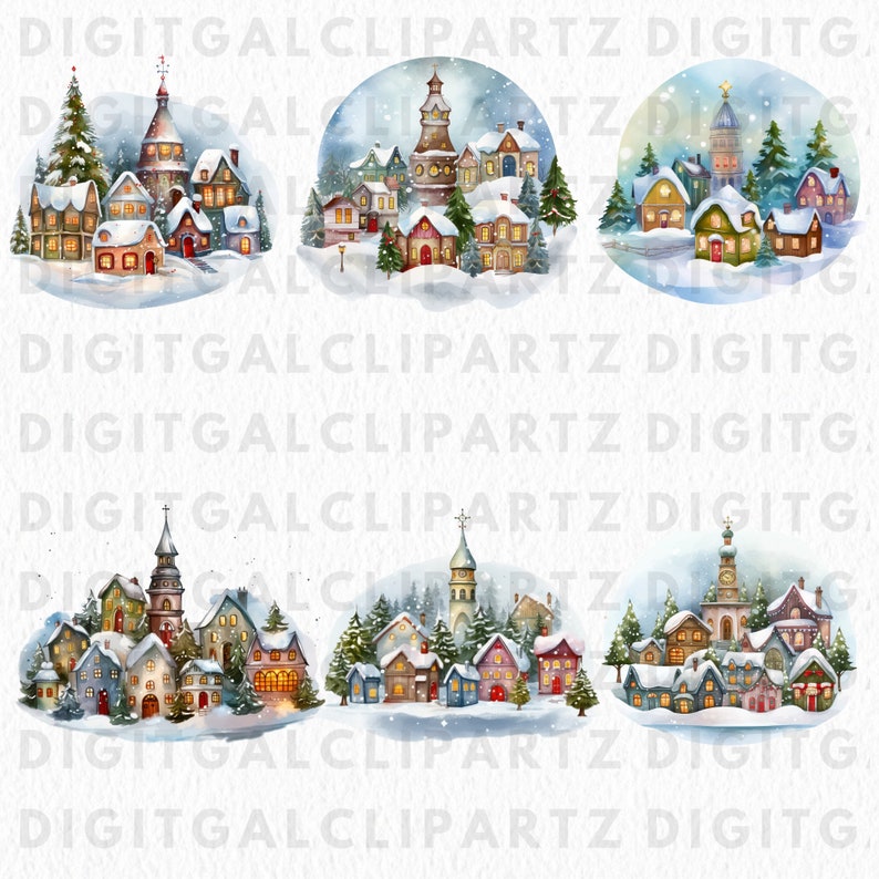 Watercolor Christmas Village II Clip Art- 06 Transparent PNG Files ...