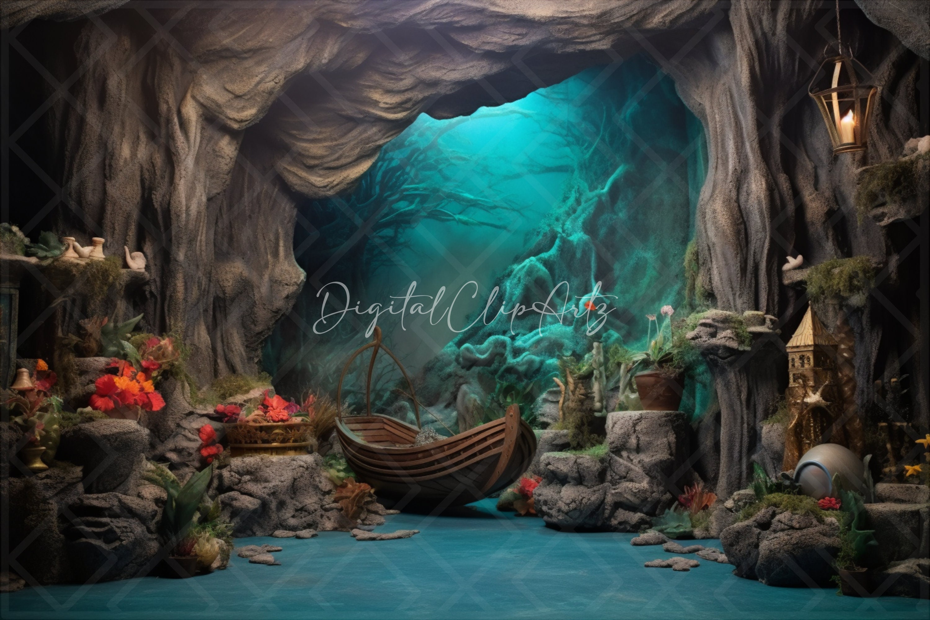 Mermaid Grotto Digital Backdrop, Digital Photography Backdrop, Digital ...