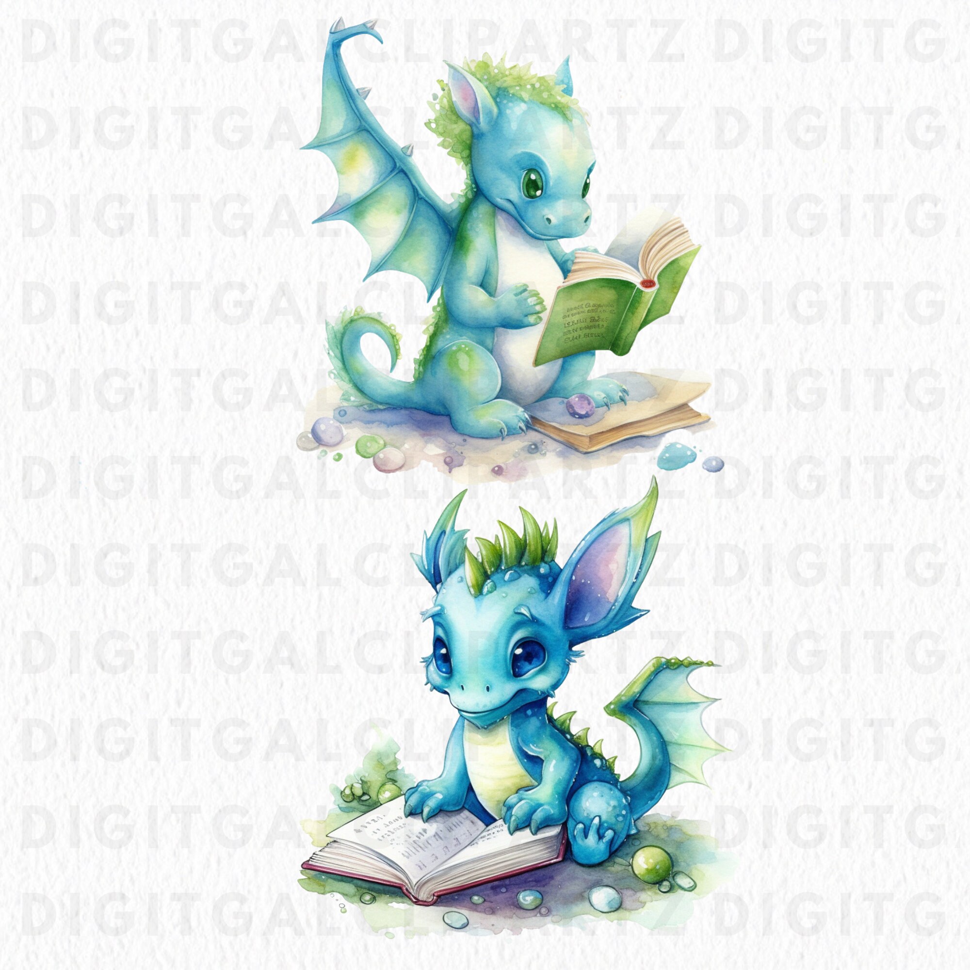 Watercolor Dragons Love Reading Clip Art 06 Transparent PNG Files ...
