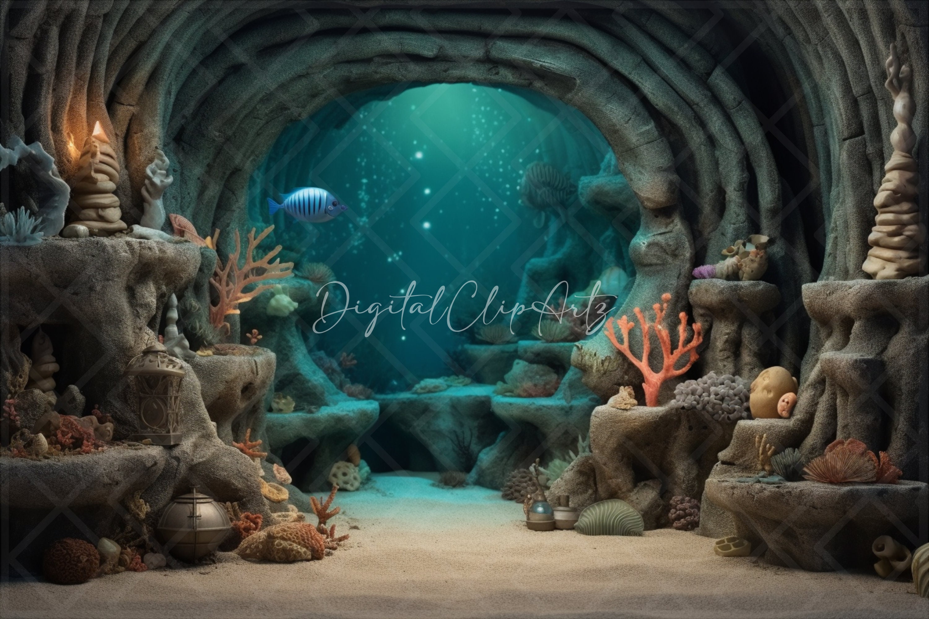 Mermaid Grotto Digital Backdrop, Digital Photography Backdrop, Digital ...