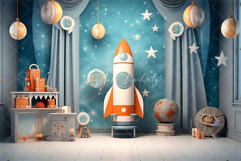 Rocket Ship Digital Backdrop, Digital Photography Backdrop, Digital ...