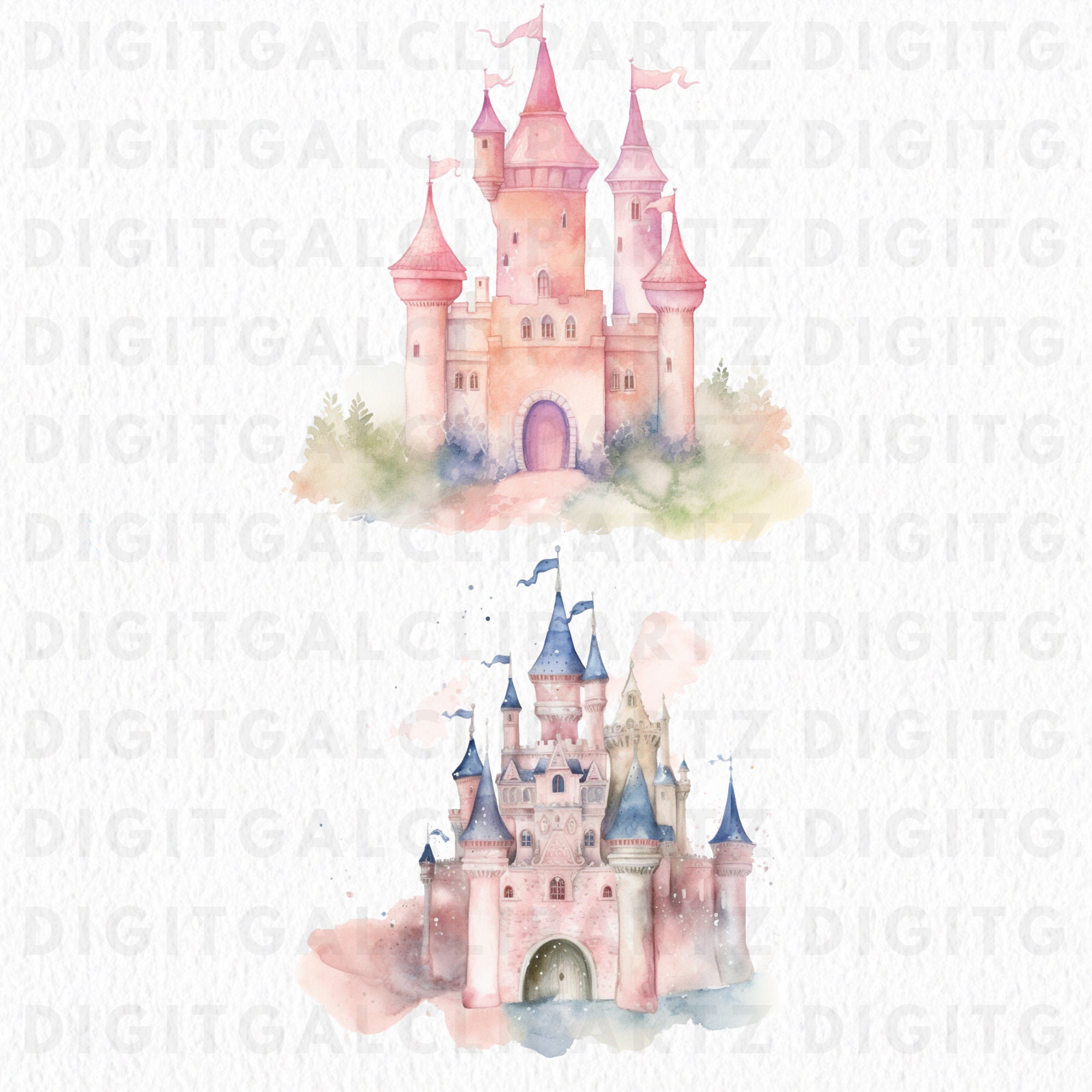 Watercolor Princess Castle II Clip Art 06 Transparent PNG Files Digital ...