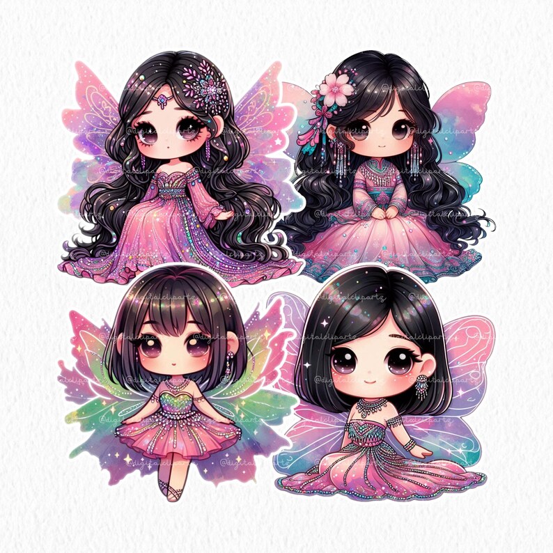 Chibi Fairy - 12 Transparent PNG Files Digital Download Cute Hmong Lao ...