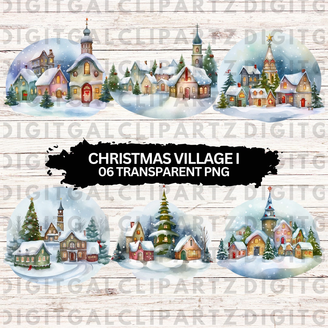 Watercolor Christmas Village I Clip Art- 06 Transparent PNG Files ...