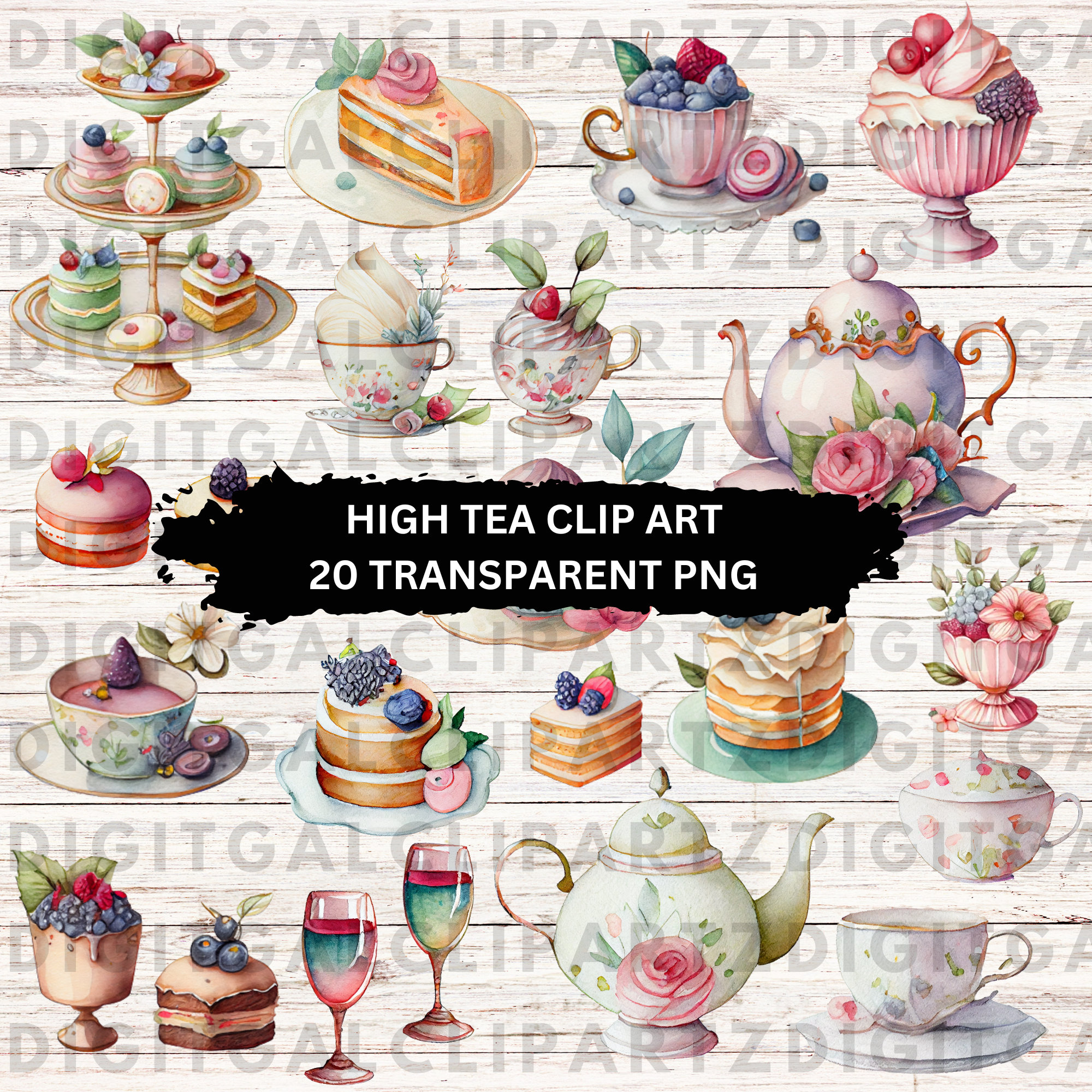 High Tea Clip Art Set 20 Transparent PNG Files Digital Download ...