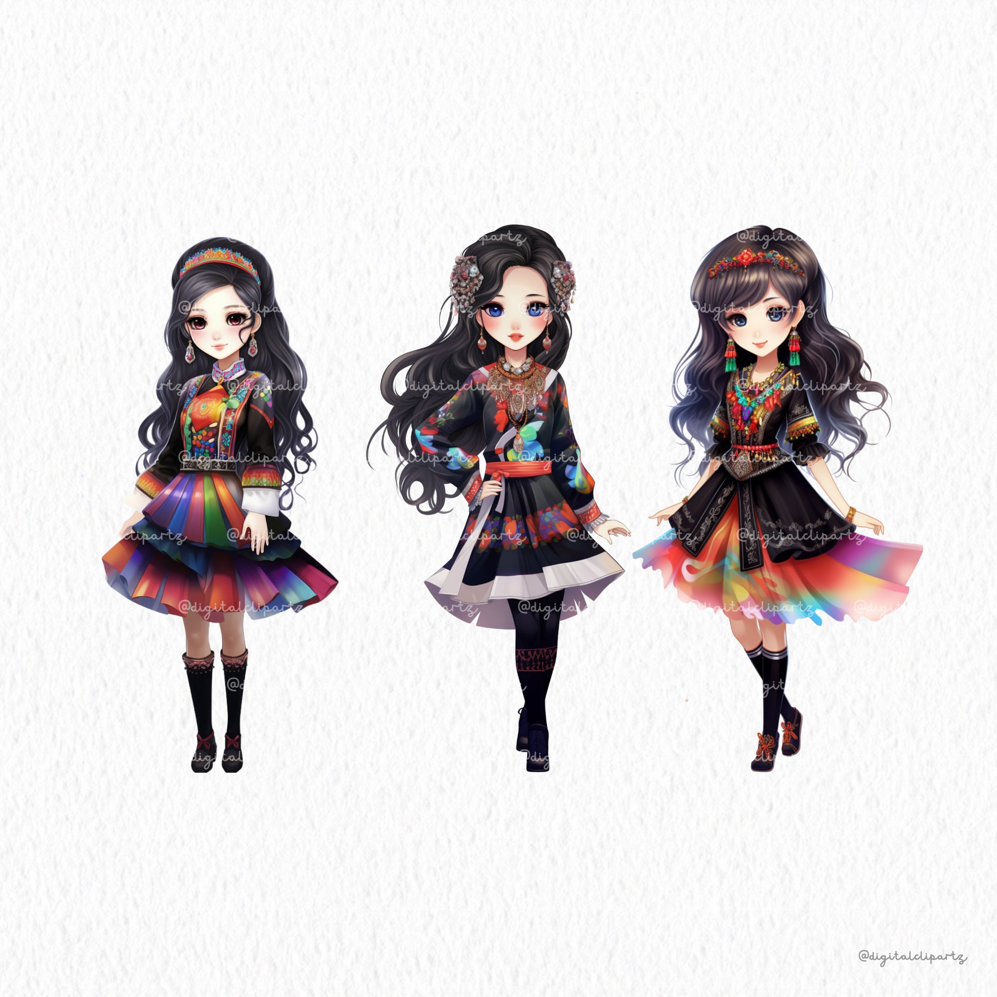 Asian Girl Clip Art 09 Transparent PNG Files Digital Download Cute ...