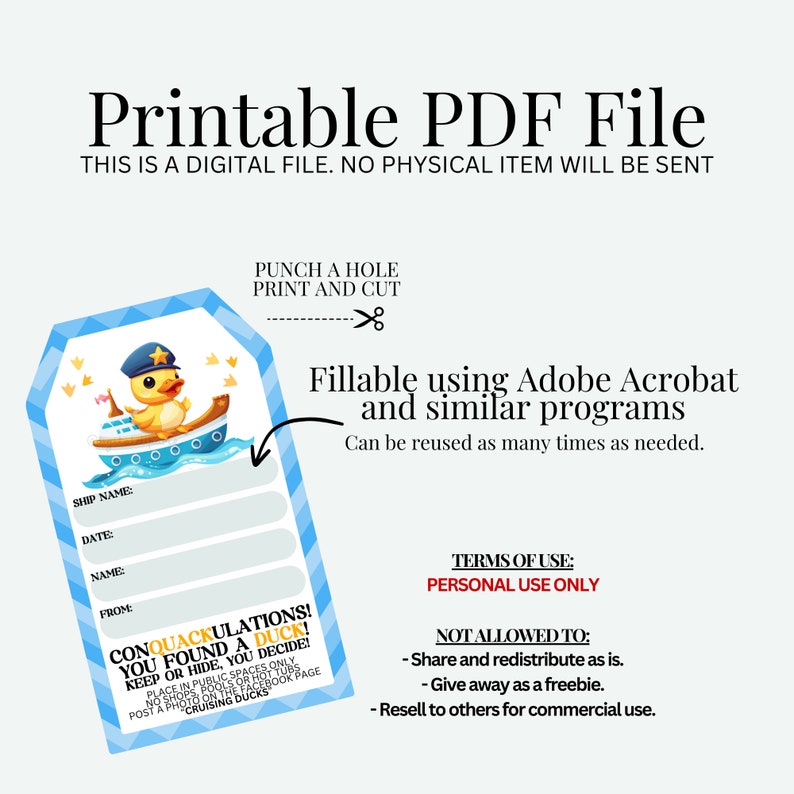 Cruising Duck Tags - Fillable, Printable, Reusable PDF Cruise Duck Tags ...