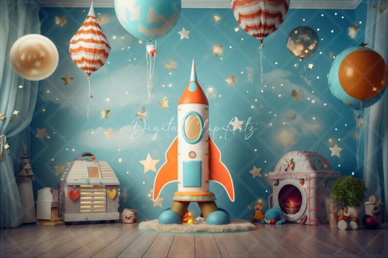Rocket Ship Digital Backdrop, Digital Photography Backdrop, Digital ...