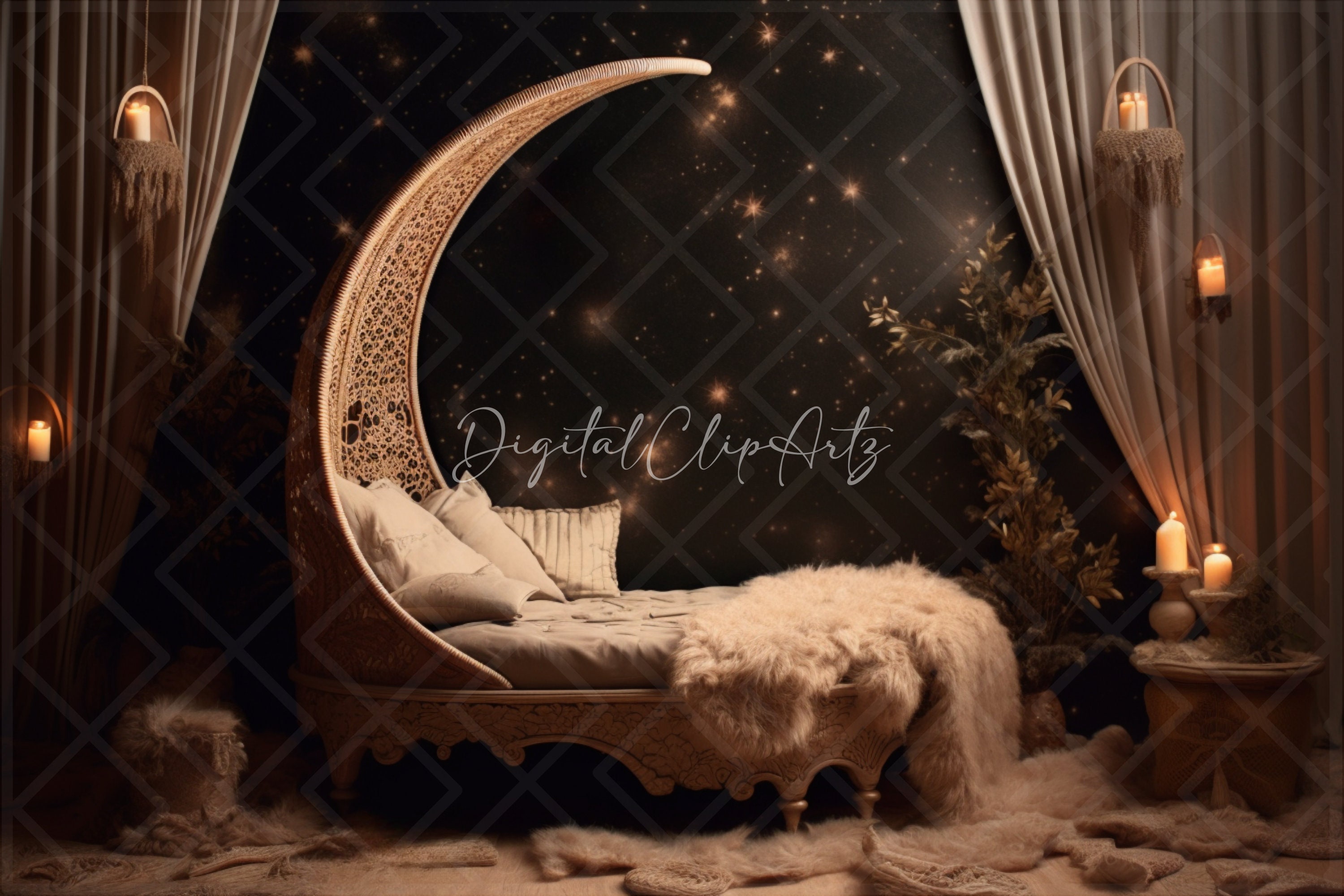 Crescent Moon Backdrop, Digital Photography Backdrop, Digital Composite ...