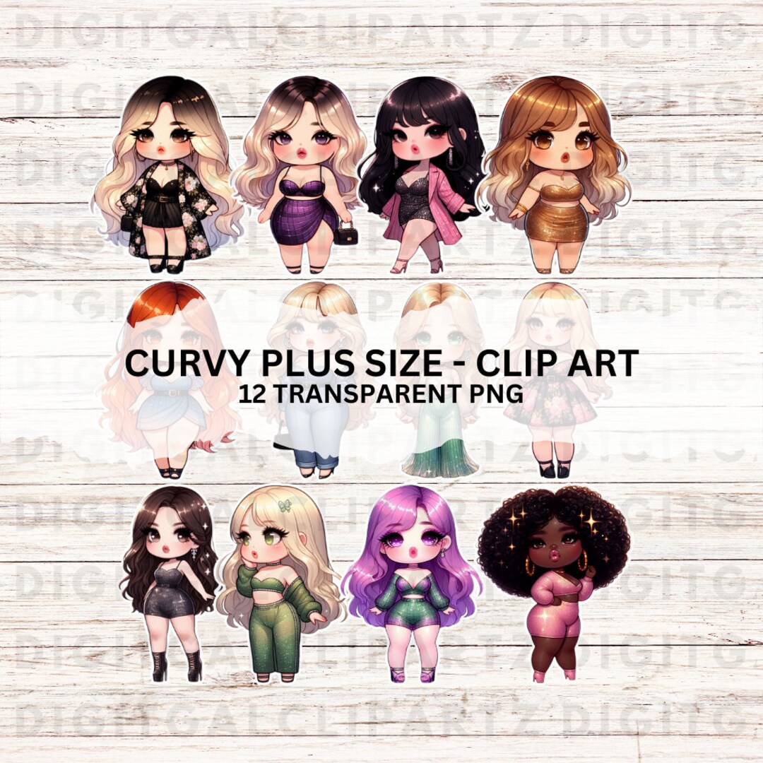Curvy Chibi - 12 Transparent PNG Files Digital Download Plus Size ...