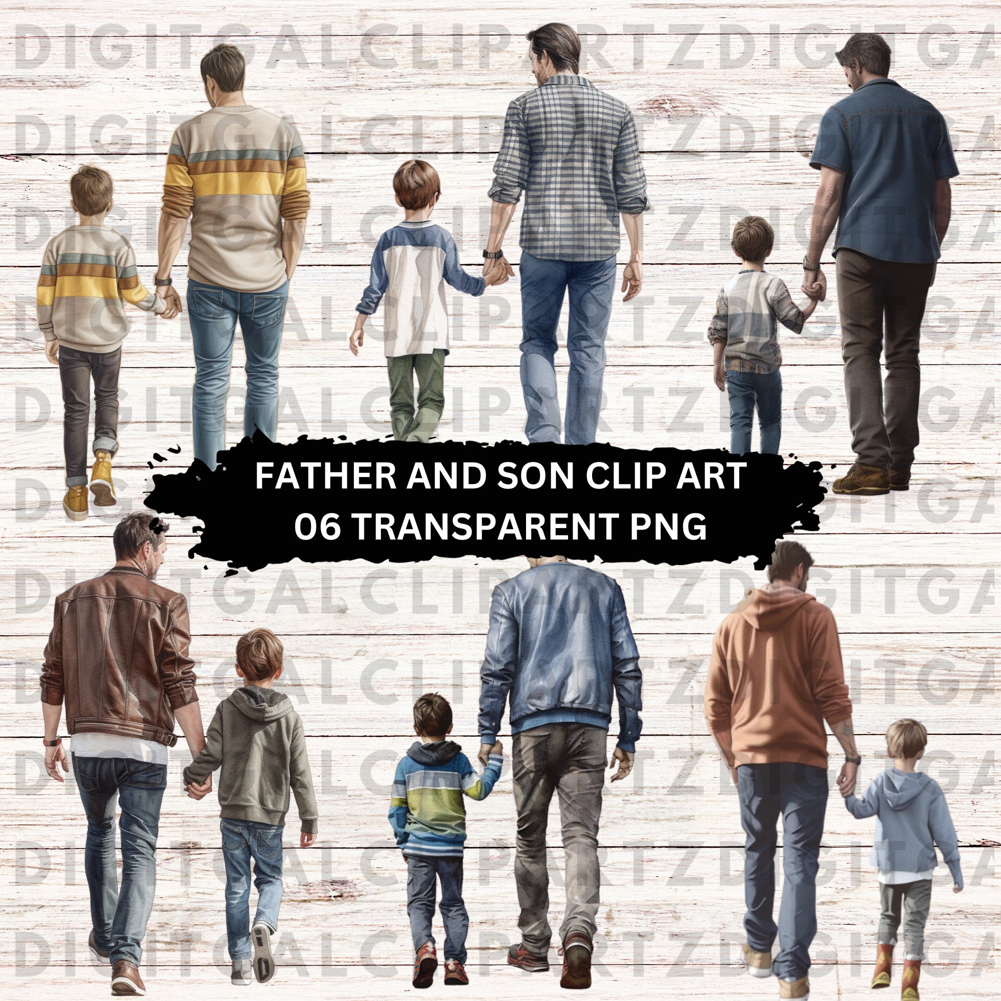 Father and Son Clip Art- 06 Transparent PNG Files-digital Download ...