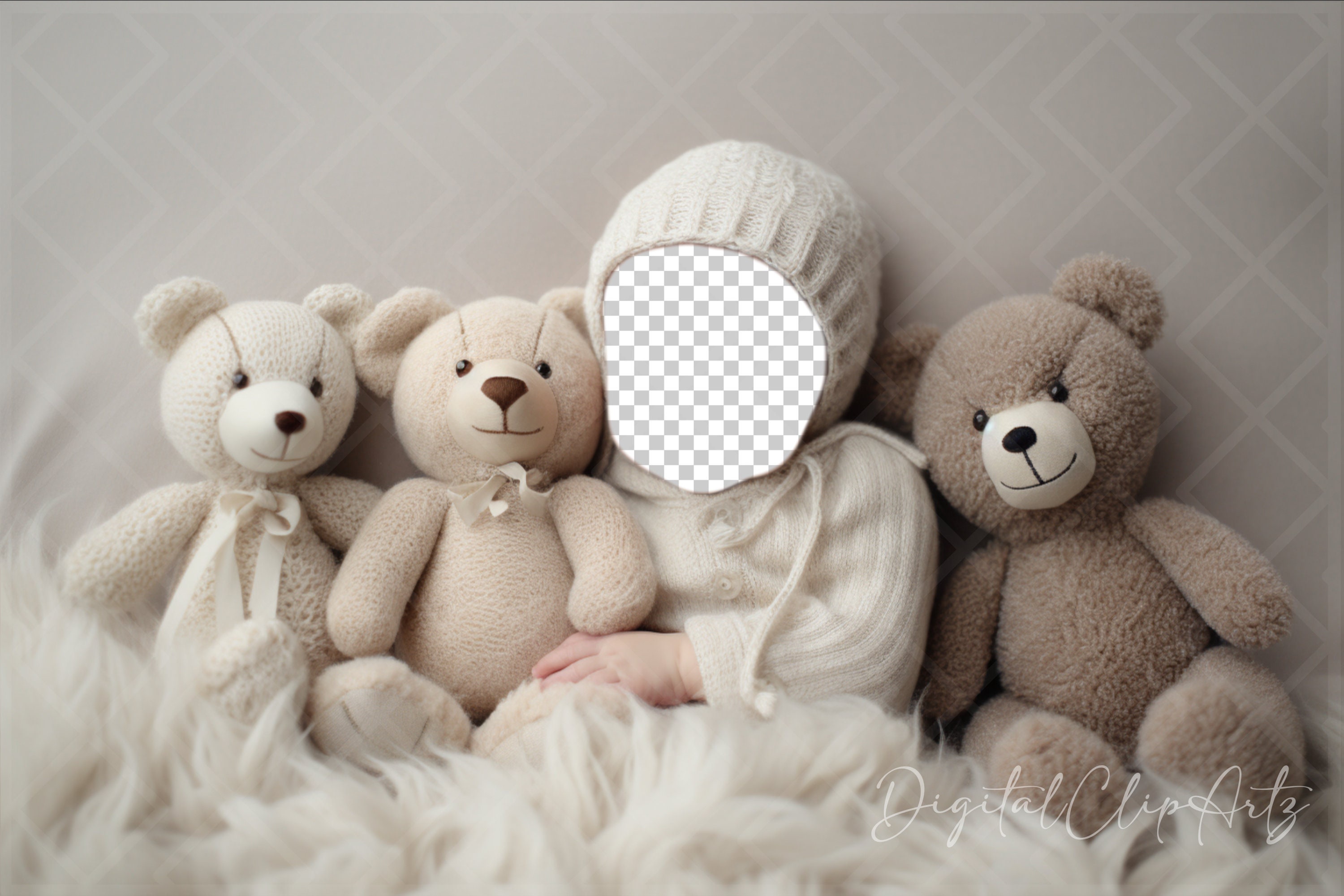 Teddy Bear Newborn Digital Backdrop, Face Insert, Digital Photography ...