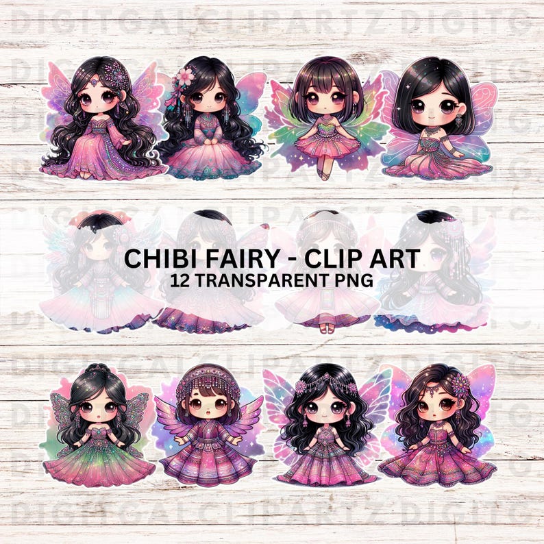 Chibi Fairy - 12 Transparent PNG Files Digital Download Cute Hmong Lao ...