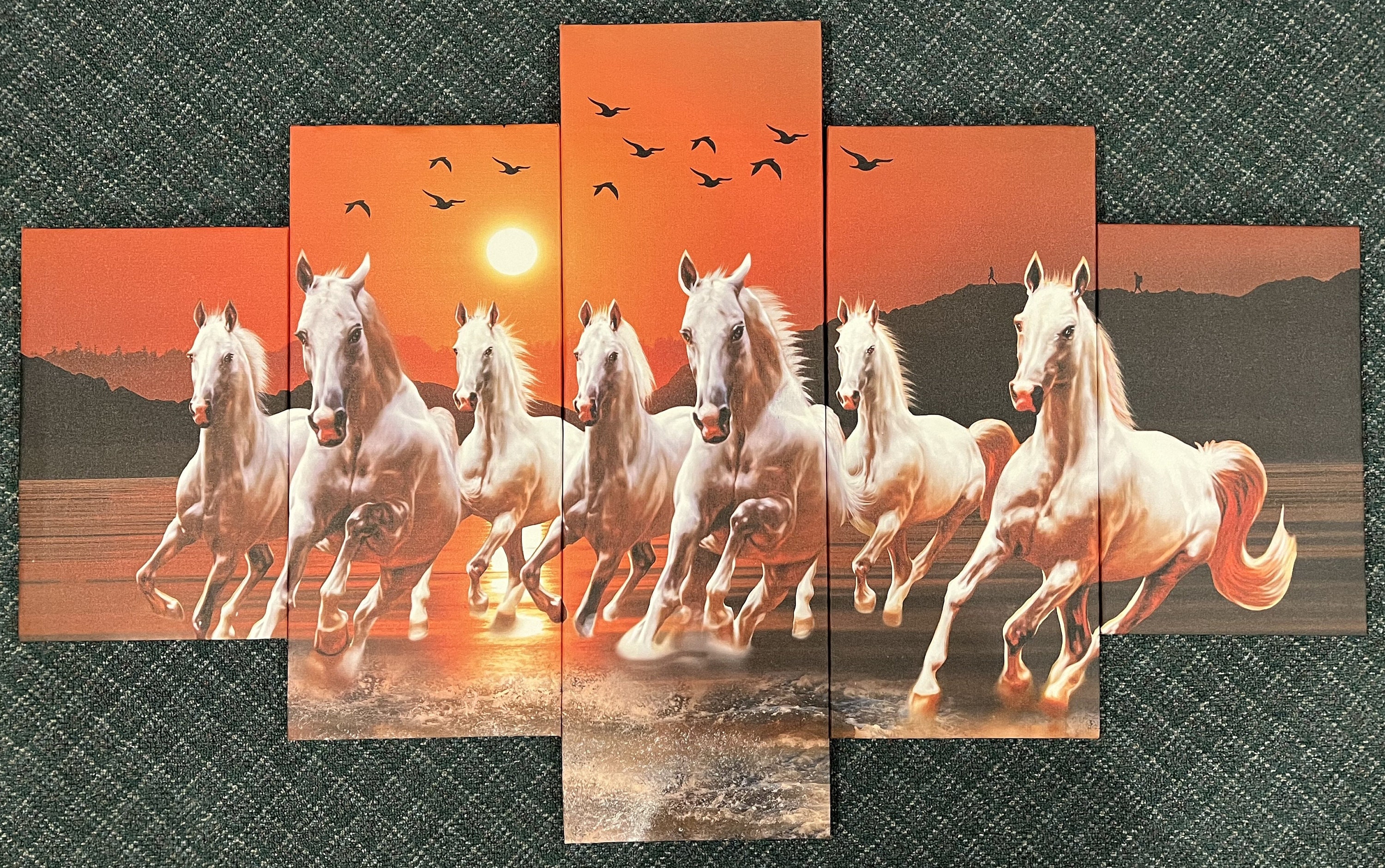 5 Panel Seven Horse Running Canvas Art Picture Home Décor With Frame ...