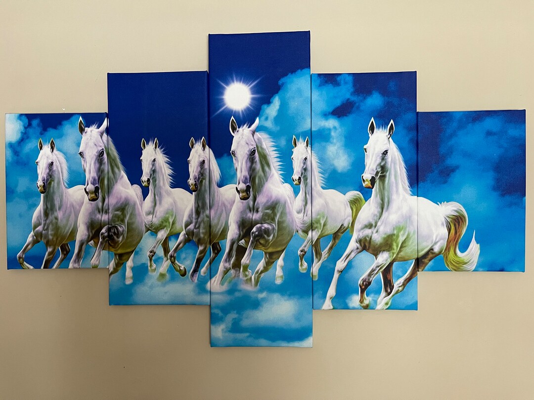 5 Panel Seven Horse Running Canvas Art Picture Home Décor With Frame ...