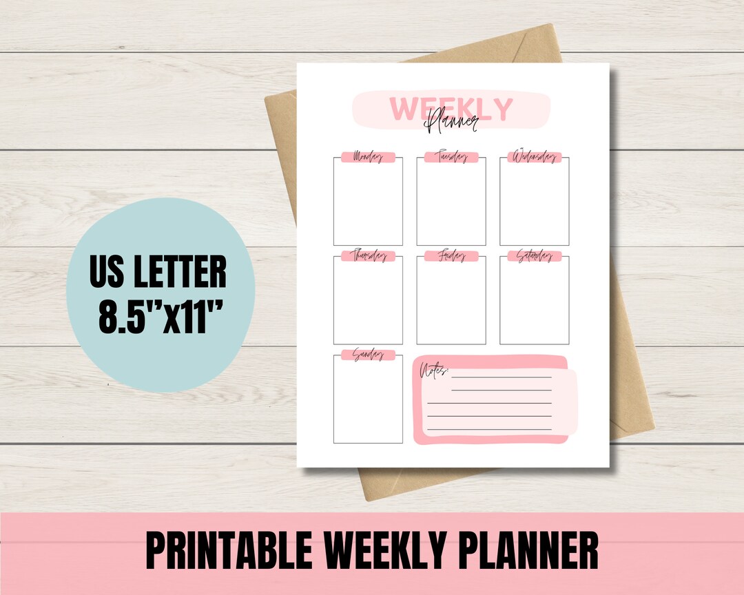 Printable Weekly Planner in US Letter Size PDF, Weekly Digital Planner ...