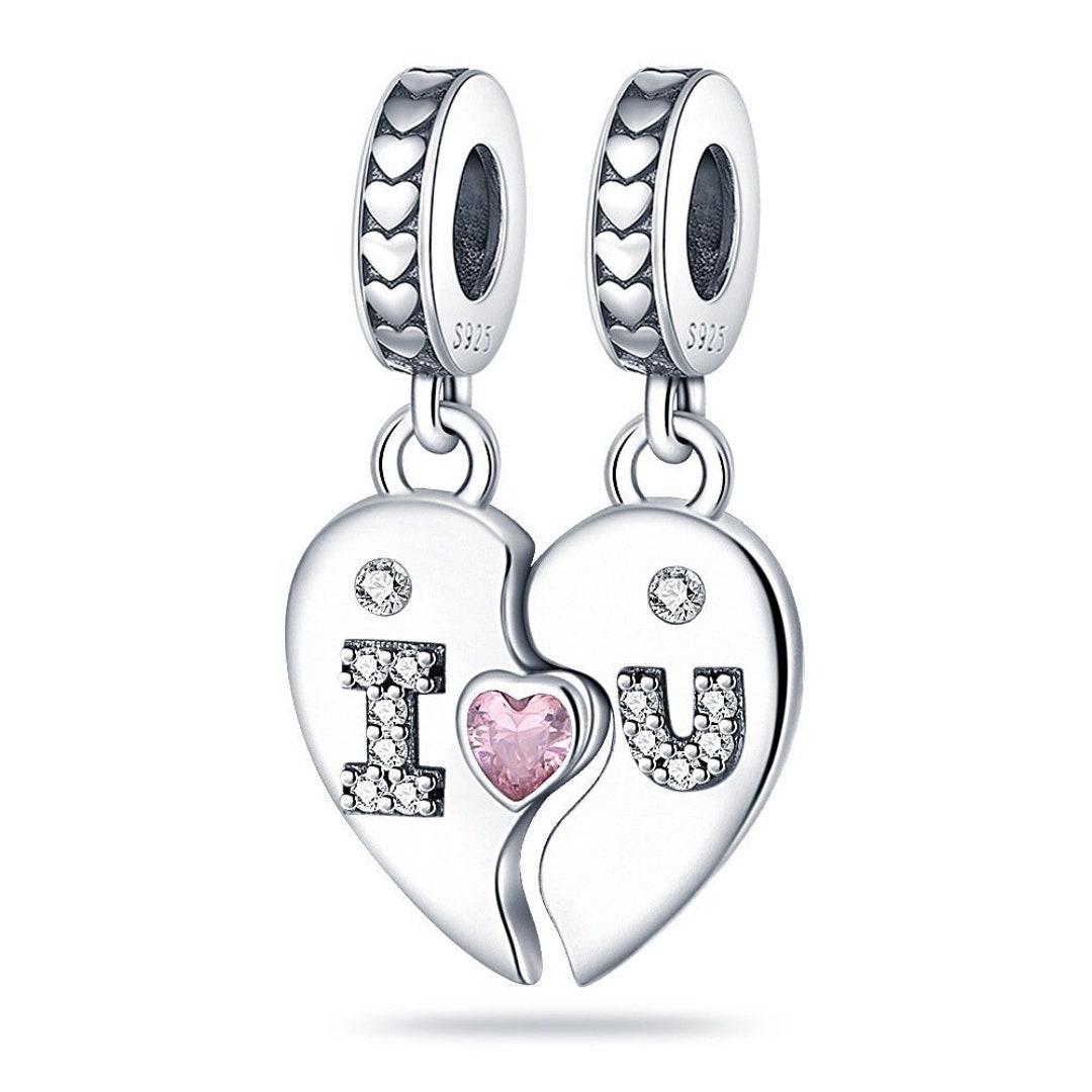2 Piece I Love You Heart Charm Broken Bracelet Compatible Pandora Fit ...
