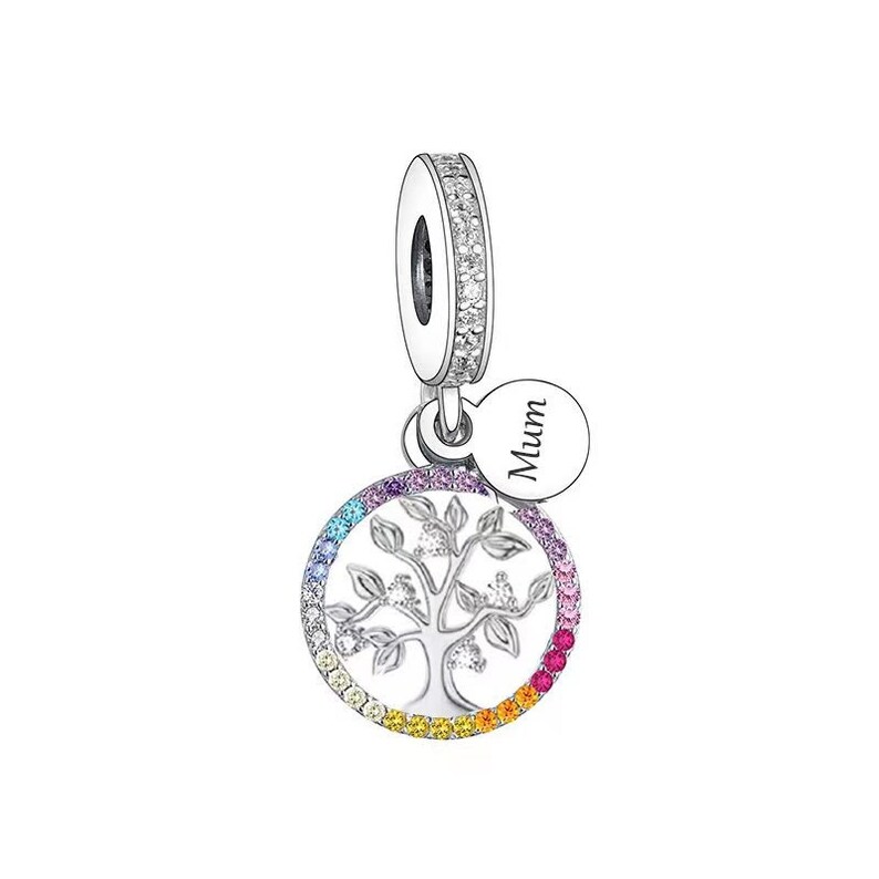 Mum Charm Mom Charm Family Tree Rainbow Crystal Mum Mummy Love Heart ...