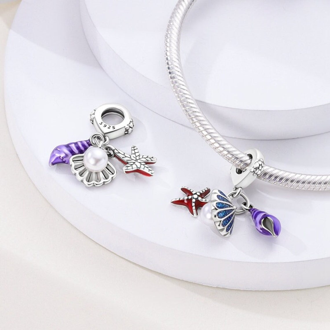 Sea Shell Clam Conch Star Fish Charm Bracelet Compatible Pandora Comp ...