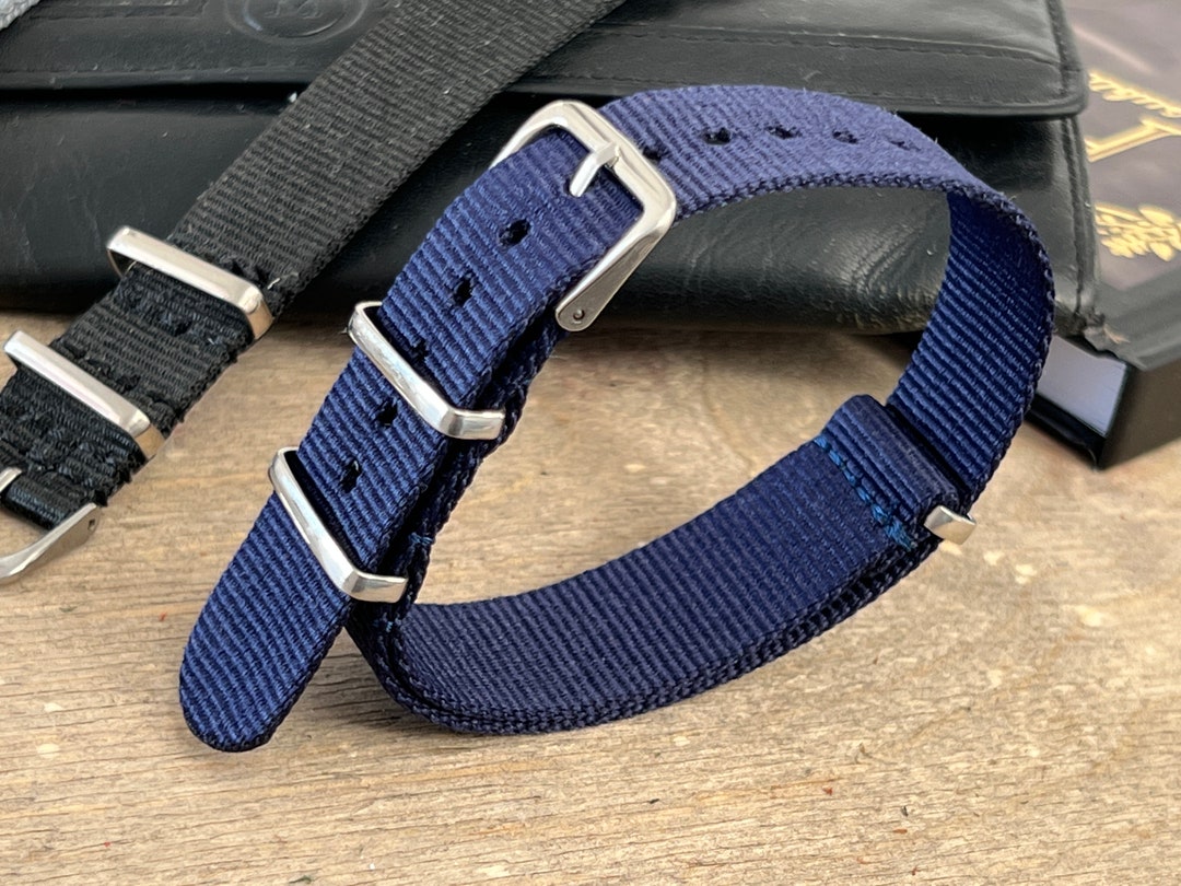 Blue Nylon Watch Strap Band 18mm, 20mm, 22mm. Handmade Bund Seamless ...