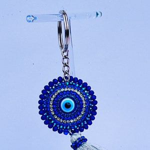 Handmade Evil Eye Key Ring With Tassel, Beaded Protection Charm, Unique ...