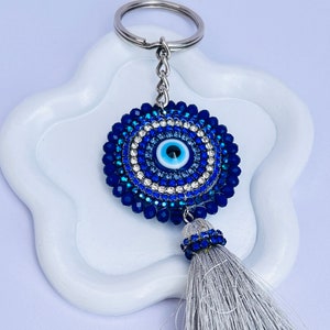Handmade Evil Eye Key Ring With Tassel, Beaded Protection Charm, Unique ...