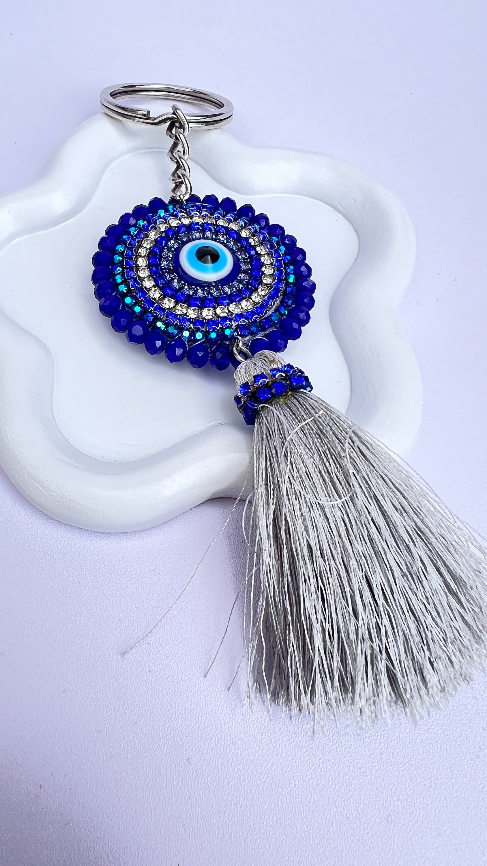 Handmade Evil Eye Key Ring With Tassel, Beaded Protection Charm, Unique ...