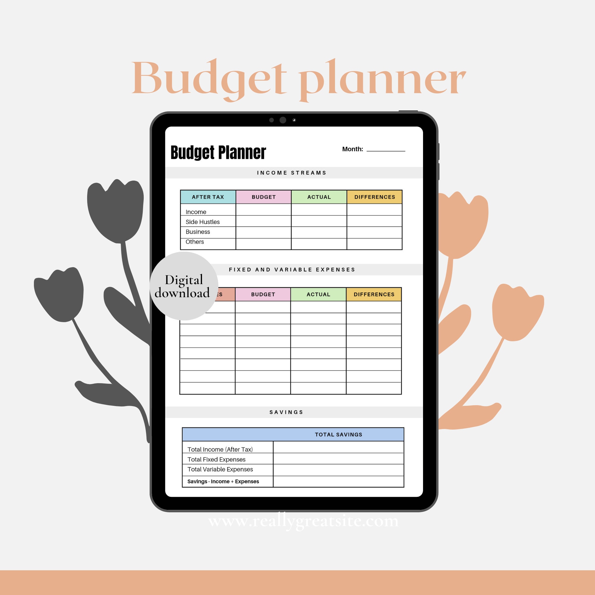 Printable Budget Planner Budget Overview, Savings Tracker, Budget ...