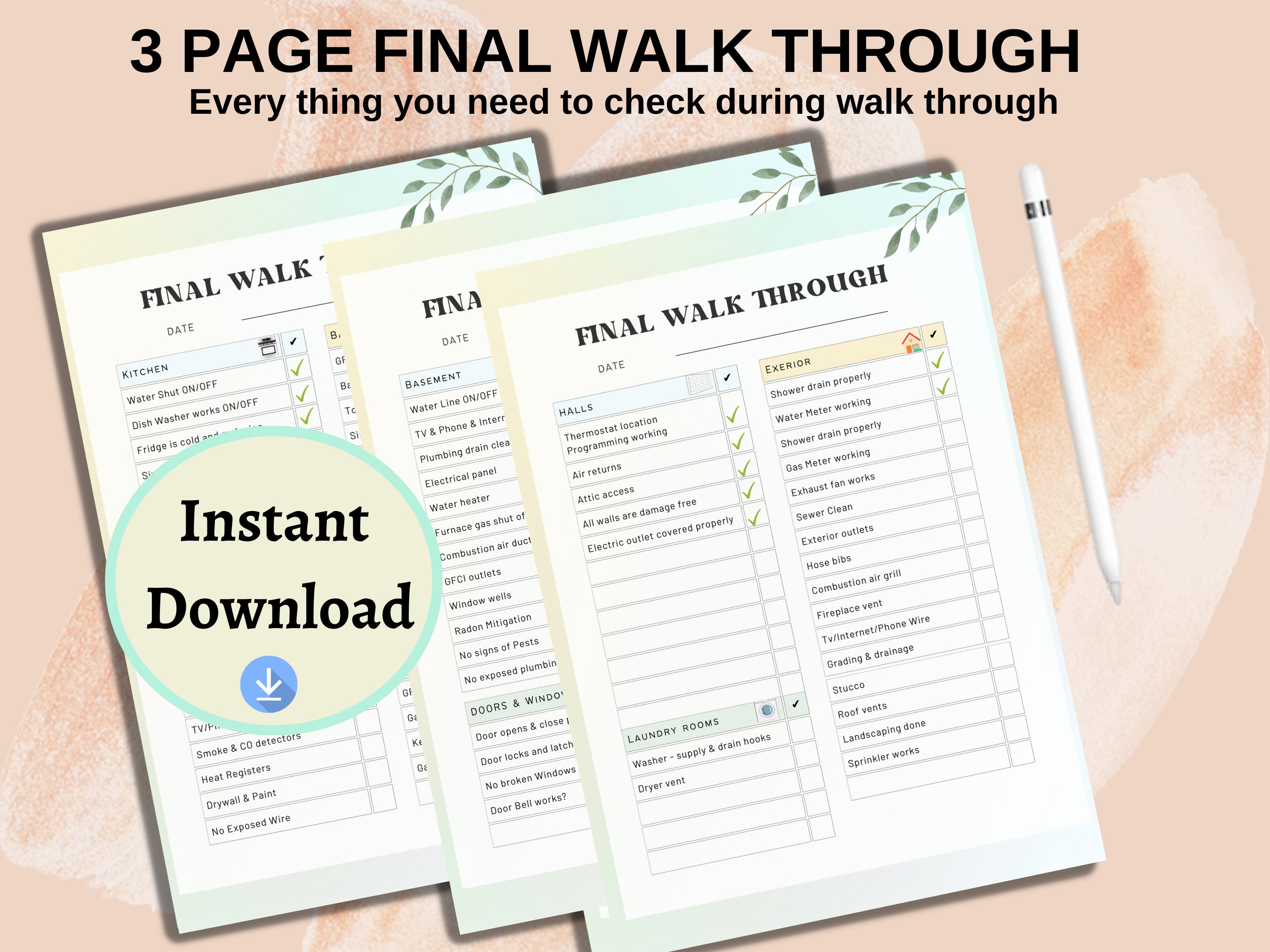 Final Walk Through Checklist | Printable Final Walkthrough| Buyer ...
