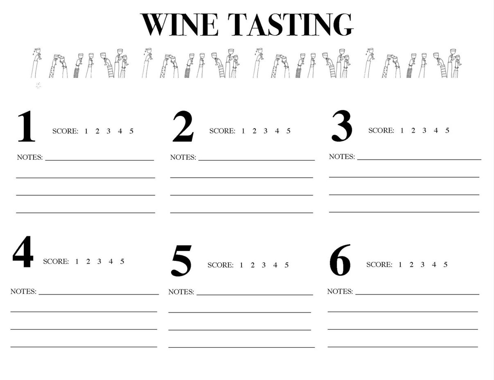 6 Bottle Wine Tasting Score Sheet | Digital Download - Etsy UK