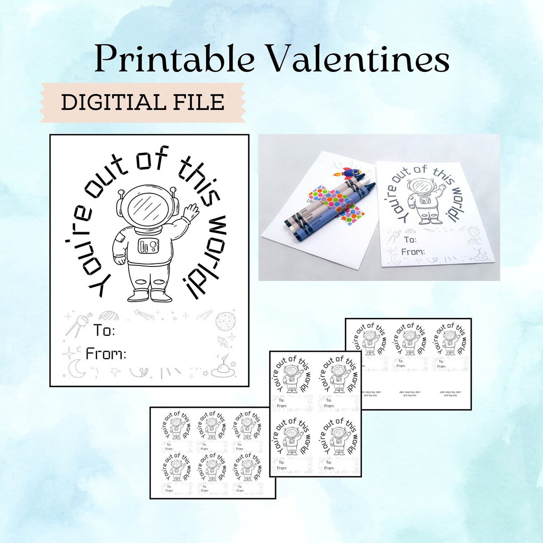 Out of This World Coloring Valentine, Digital File for Instant Download ...