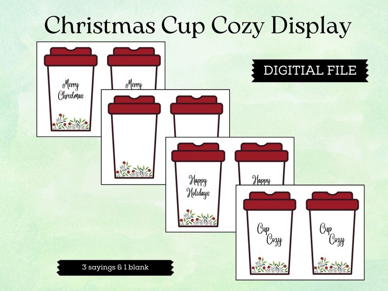 Printable Christmas Cup Cozy Display - Christmas Florals - DIGITAL FILE ...