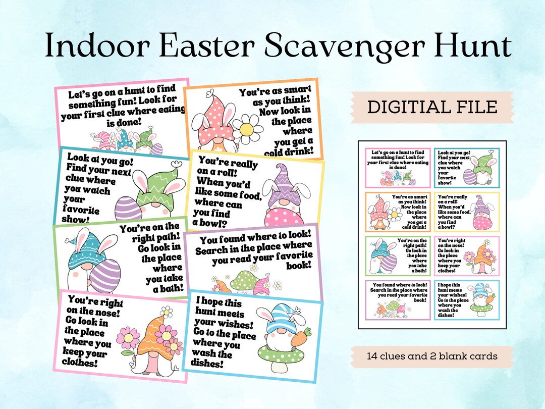 Gnome Easter Scavenger Hunt for Indoors, Printable Digital File for ...