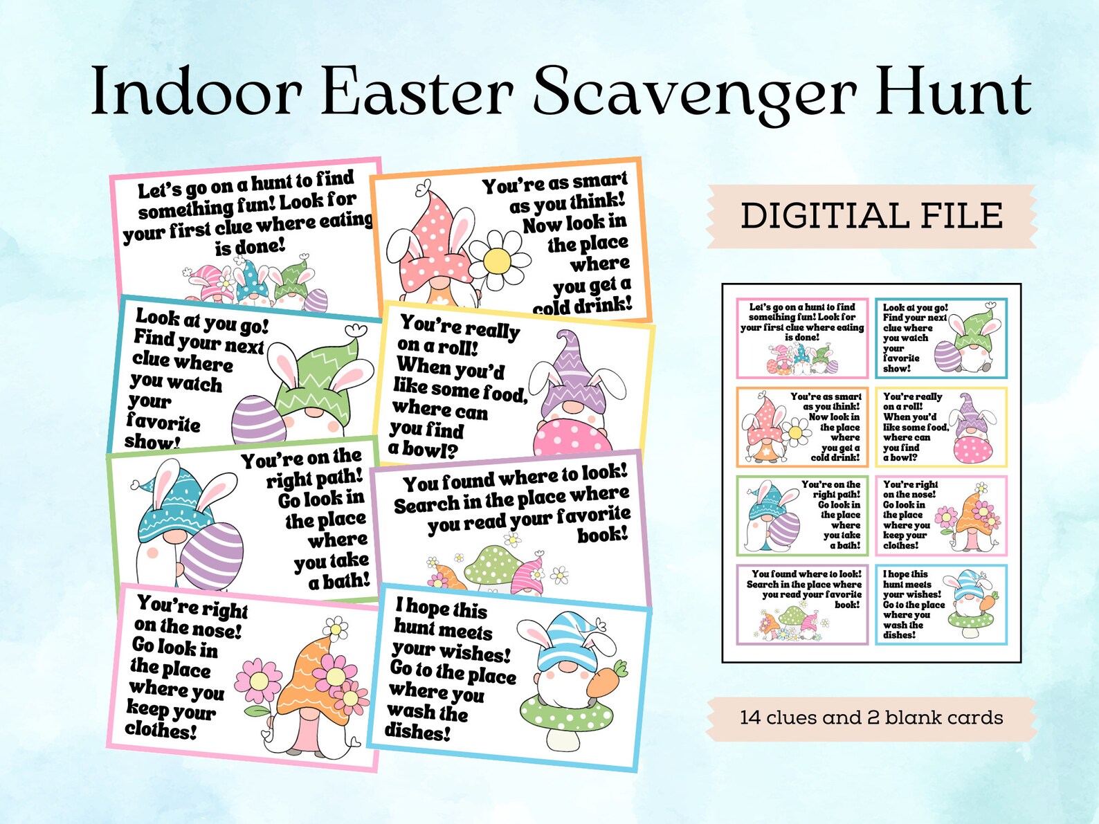 Gnome Easter Scavenger Hunt for Indoors, Printable Digital File for ...