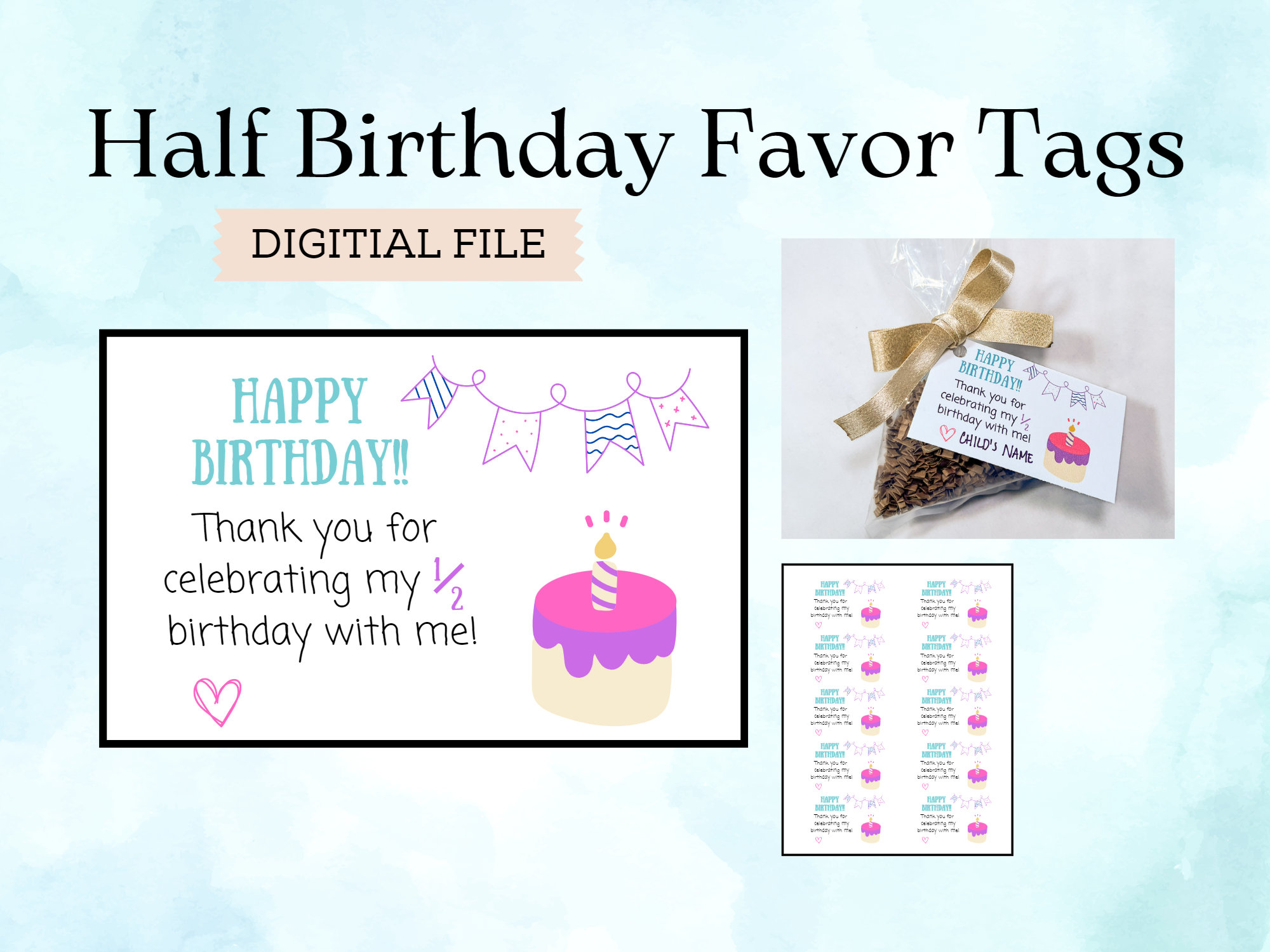 Happy HALF Birthday Tags for Favors, Digital File for Instant Download ...