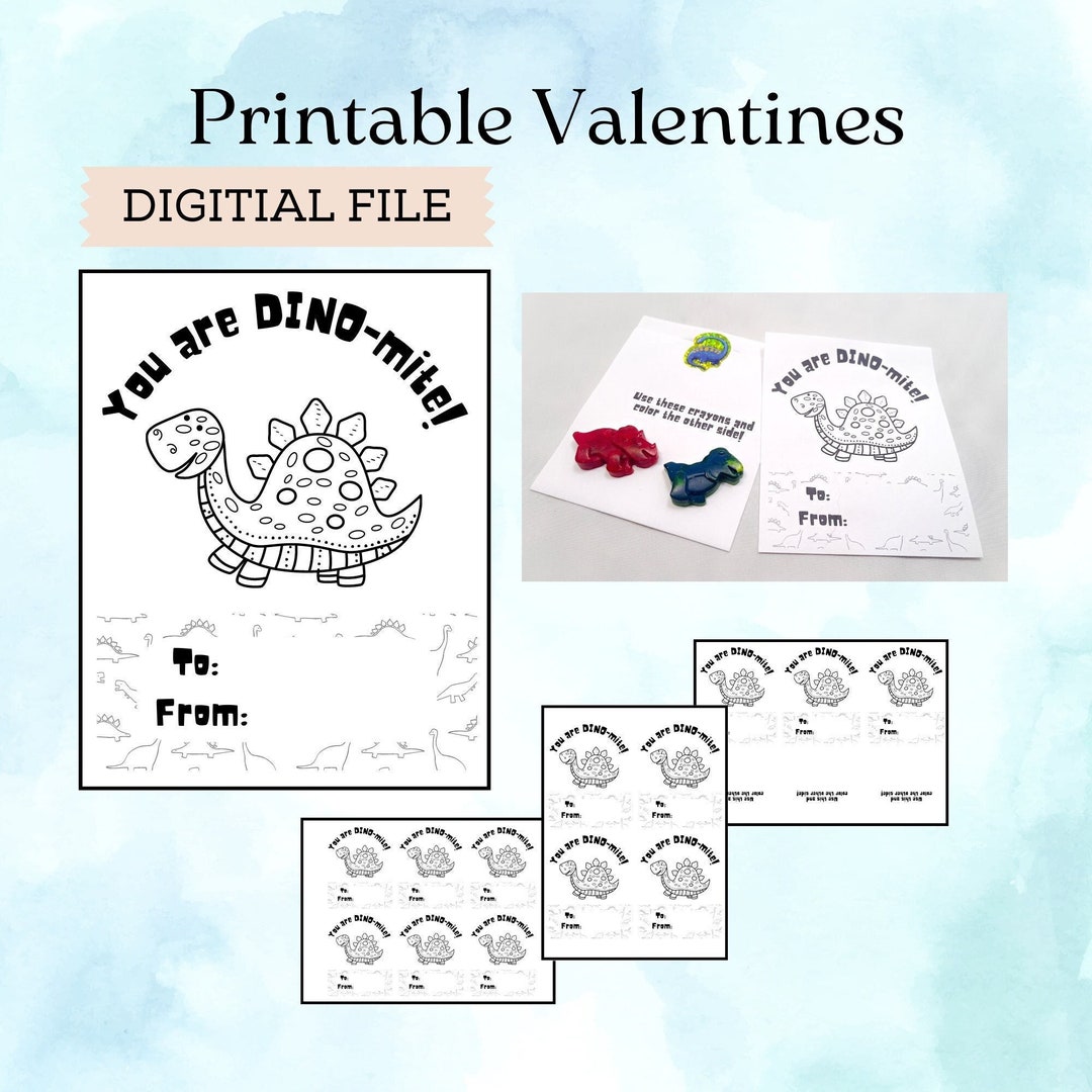 You Are Dino-mite Coloring Valentine, Digital File for Instant Download ...