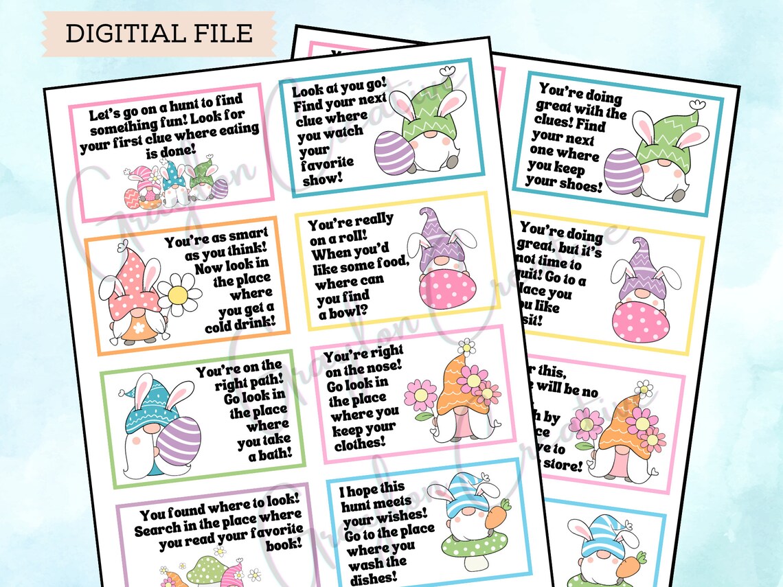 Gnome Easter Scavenger Hunt for Indoors, Printable Digital File for ...