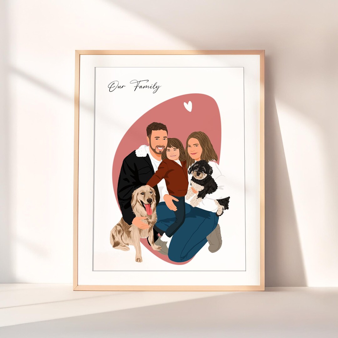 Custom Family Portrait: Cartoon Illustration, Loved One Gift, Gift for ...