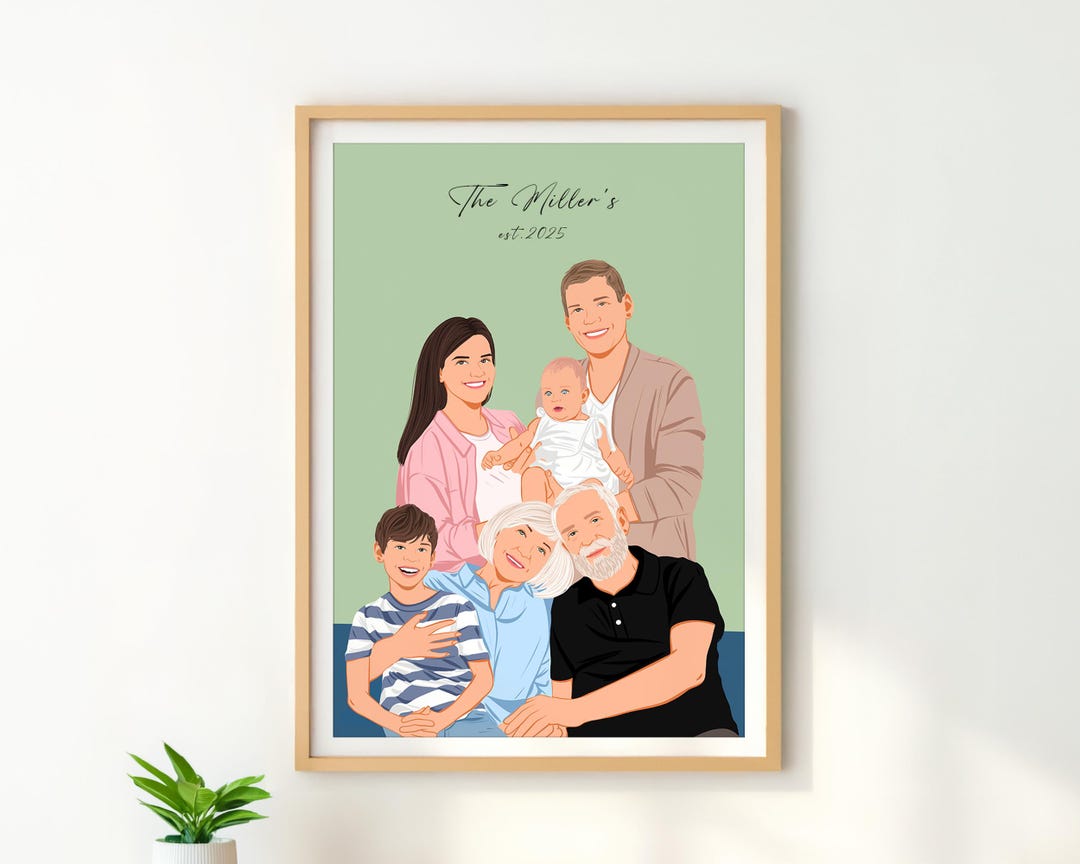 Custom Family Portrait From Photo: Memorial Gift, Add Loved One to ...